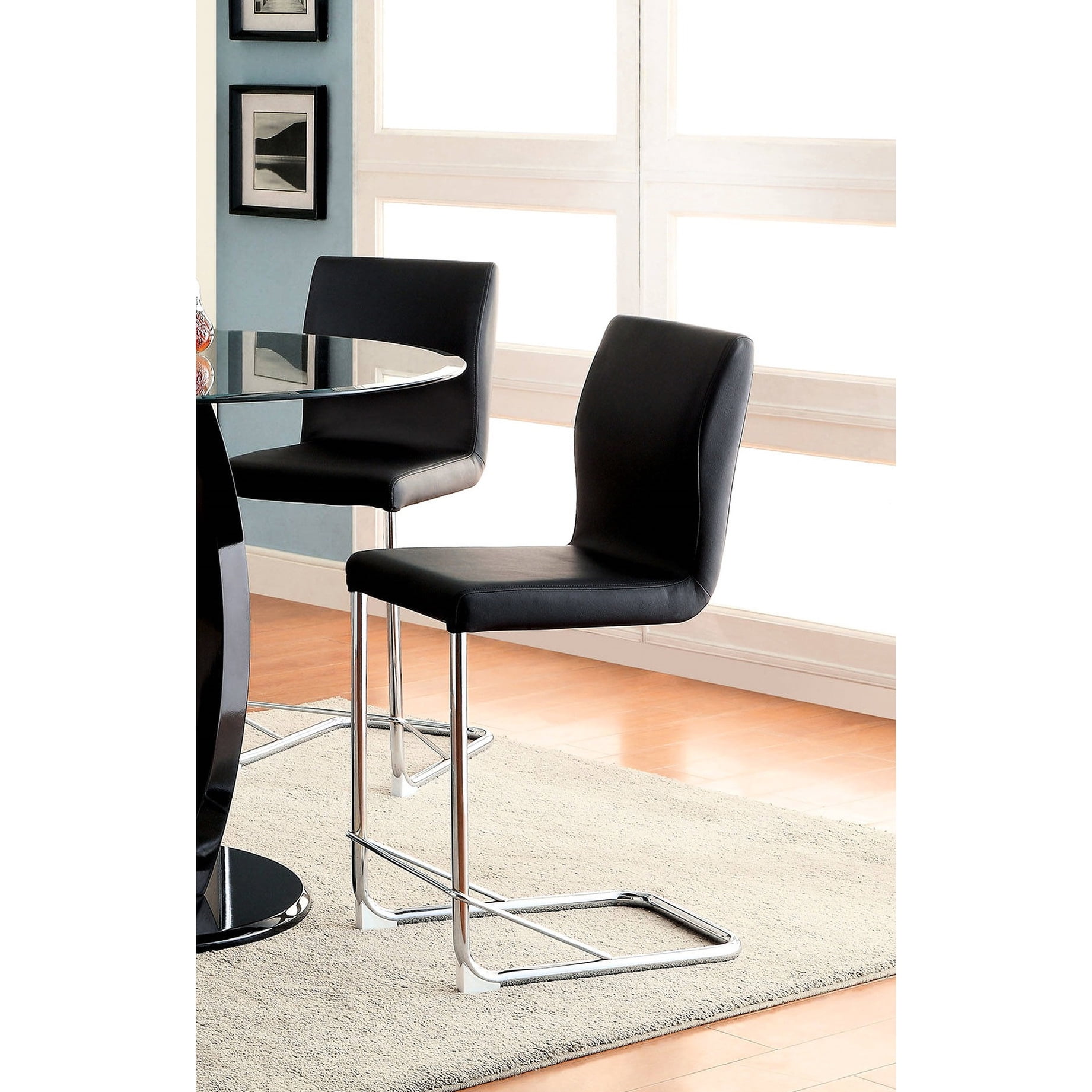 Counter Height Dining Chairs / Padded Leatherette, Chrome Metal Legs ...