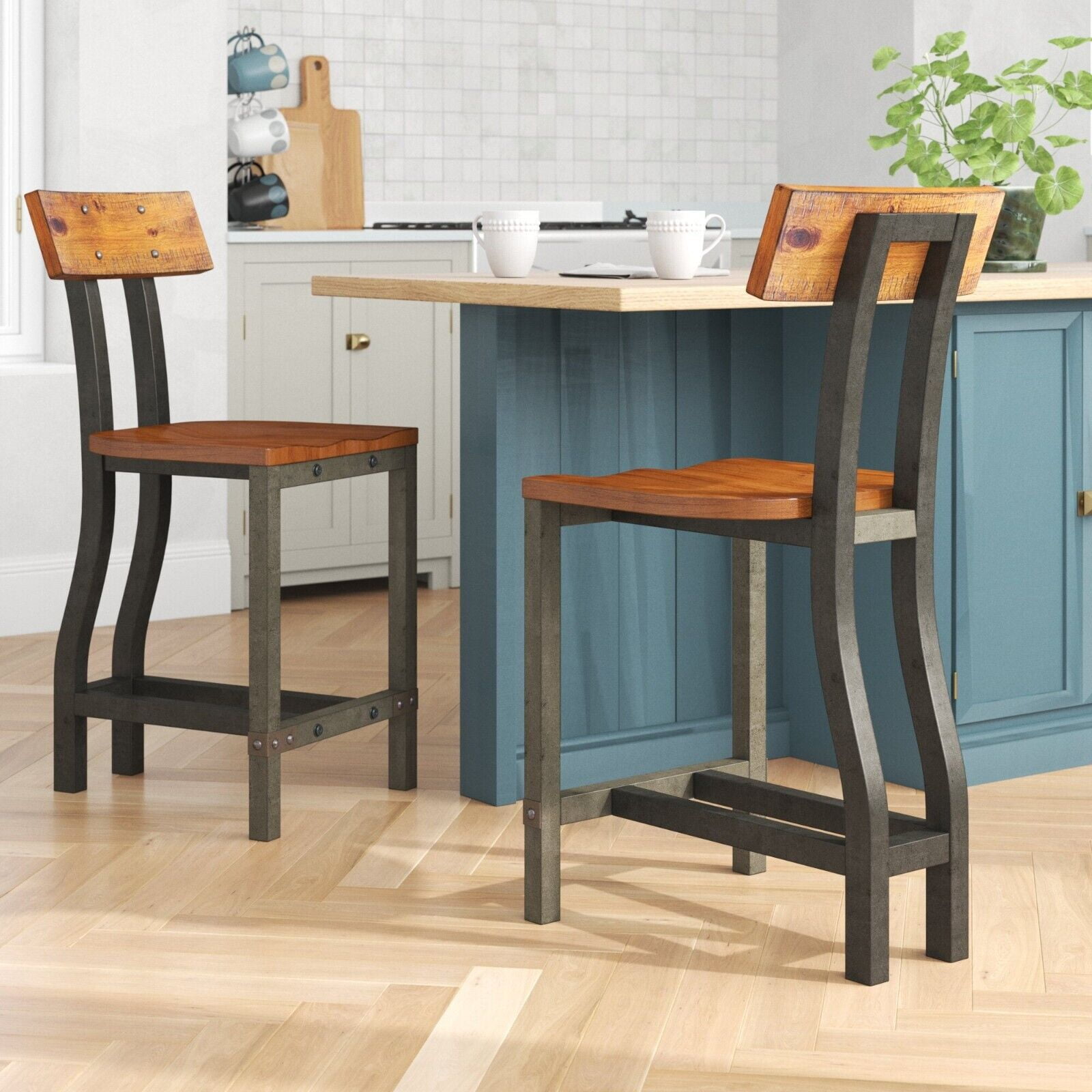 Counter Height Dining Chairs Set of 4pc Rustic Brown &Gunmetal Finish ...