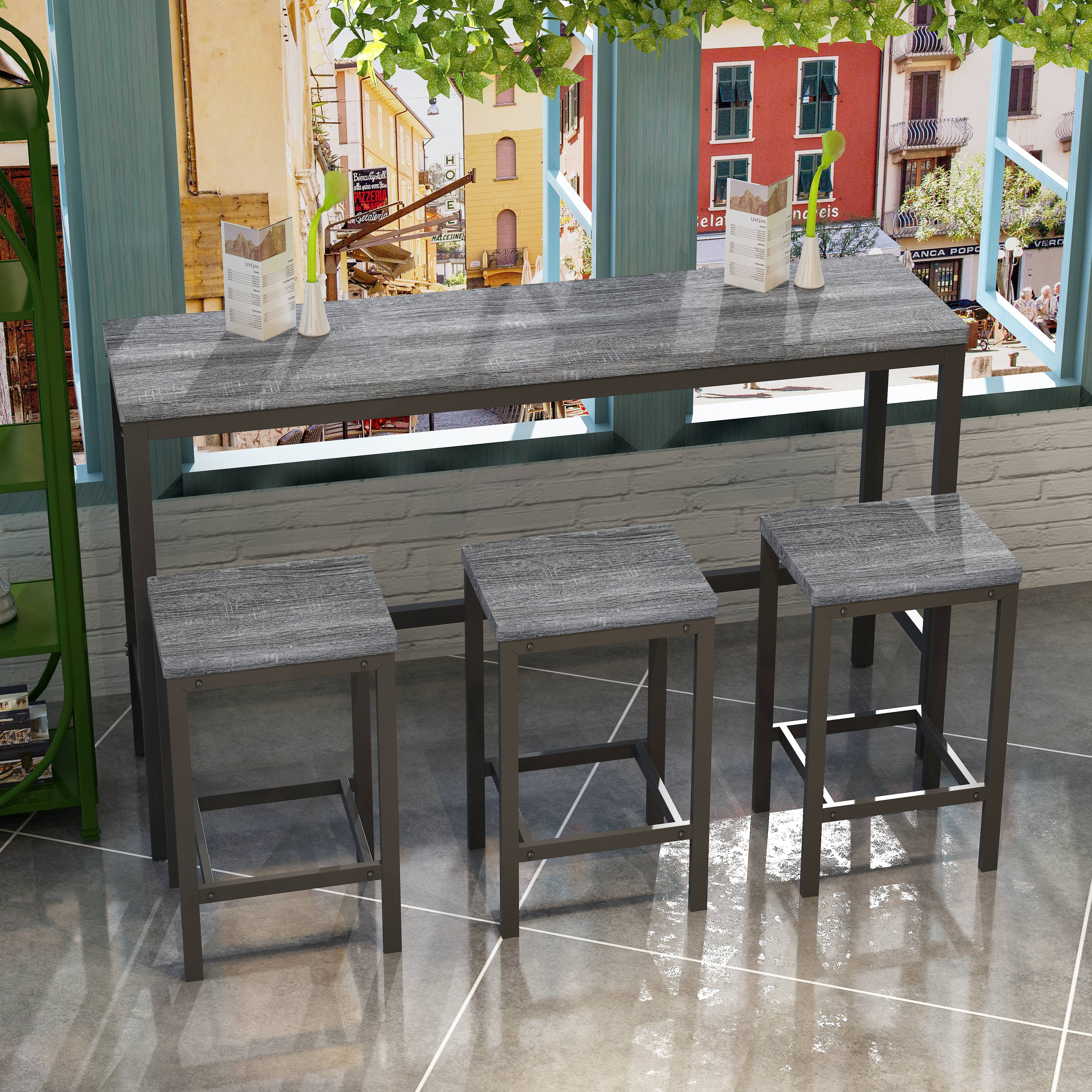 Counter Height Dining Table Set for 3, Metal Rectangle Bistro Pub Set ...