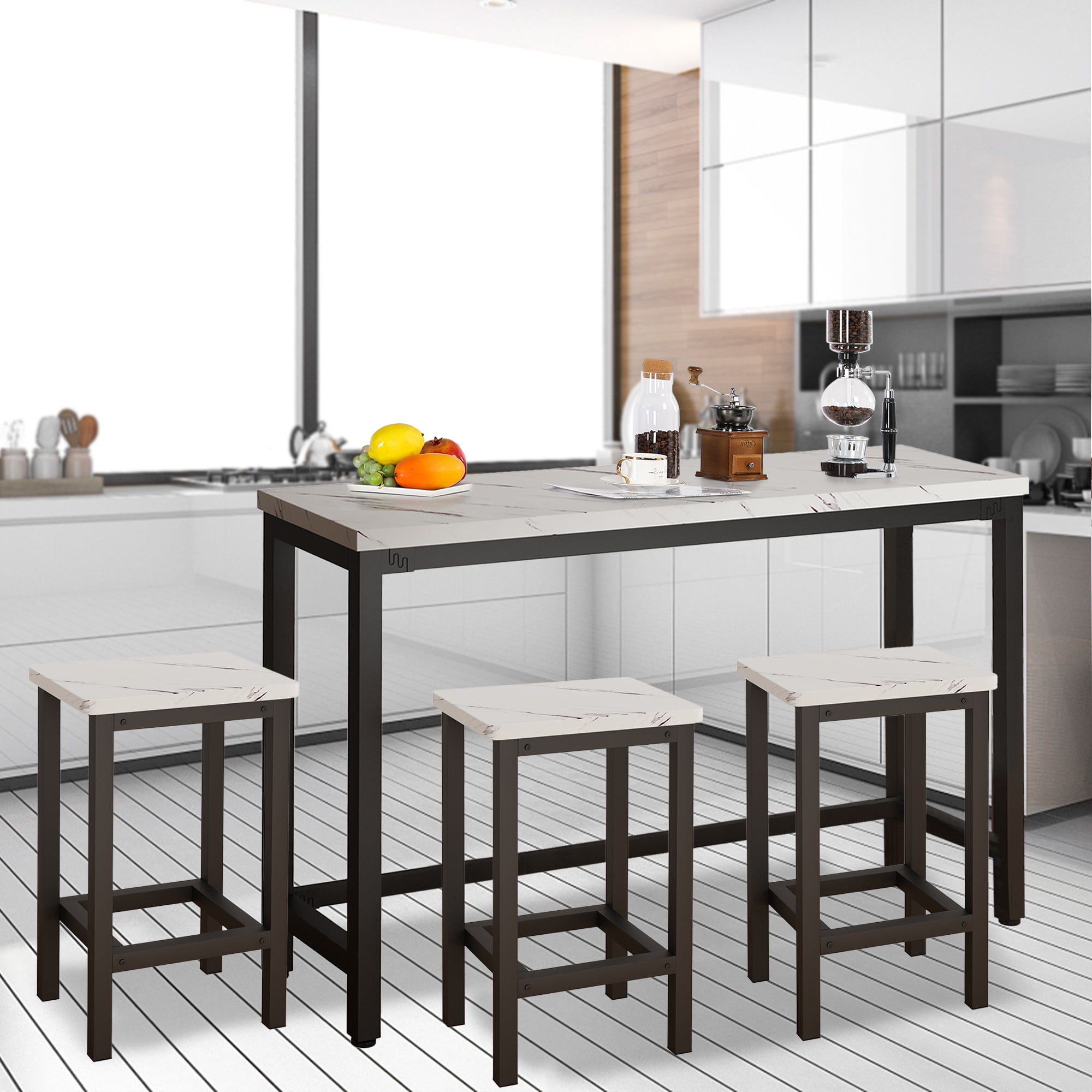 Seizeen 4-Piece Counter Height Dining Set, Metal & MDF Bistro Pub Set ...