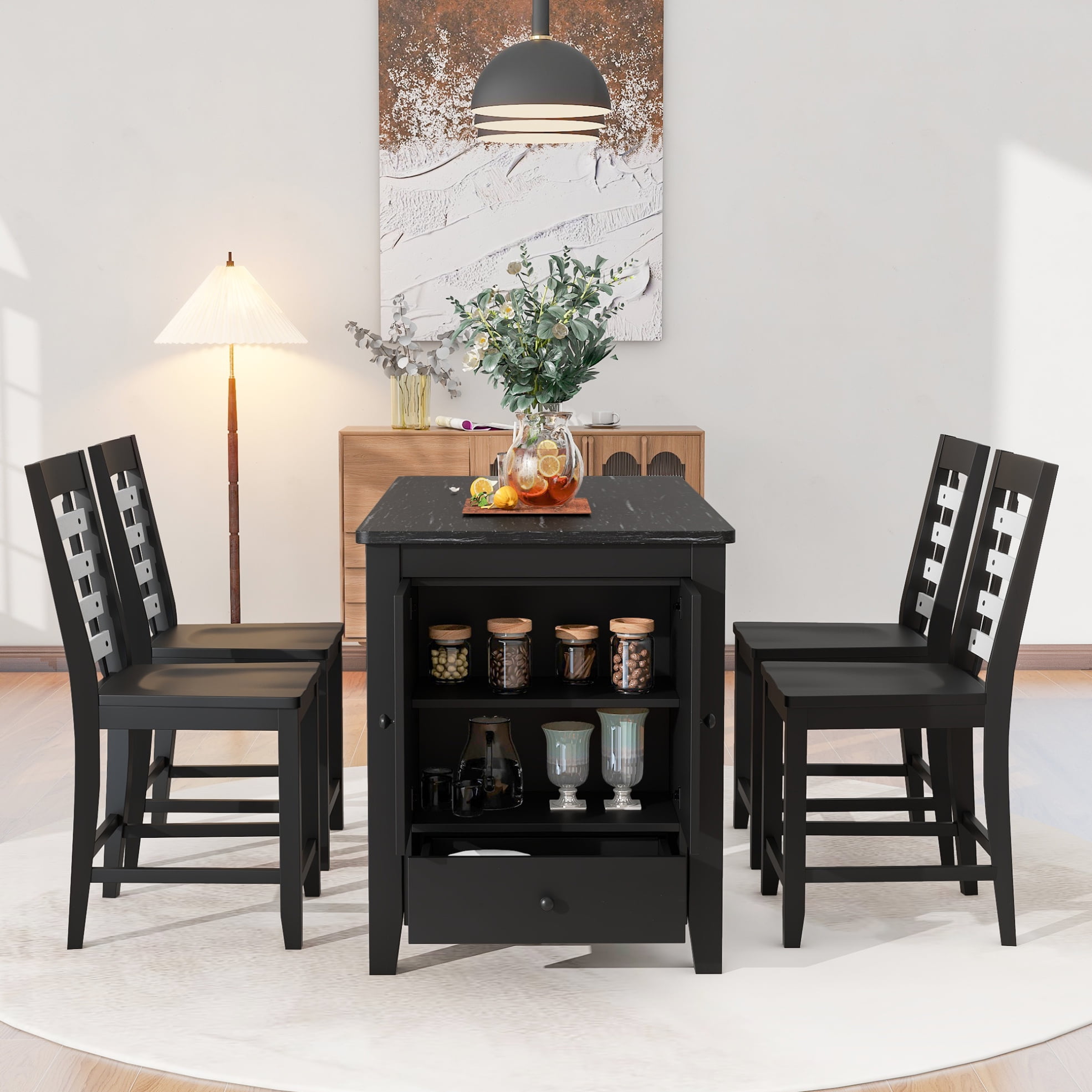 Counter Height Dining Table Set for 4, Faux Marble Tabletop Kitchen ...