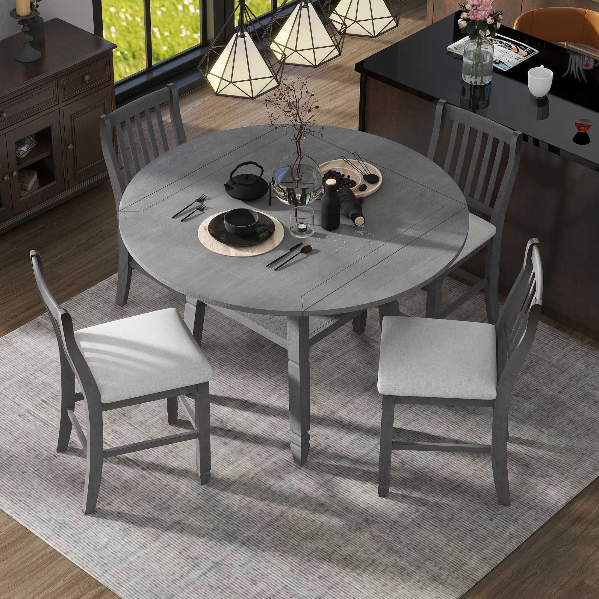 Counter Height Dining Table Set with 4 Folding Leaves and 4 Upholstered ...