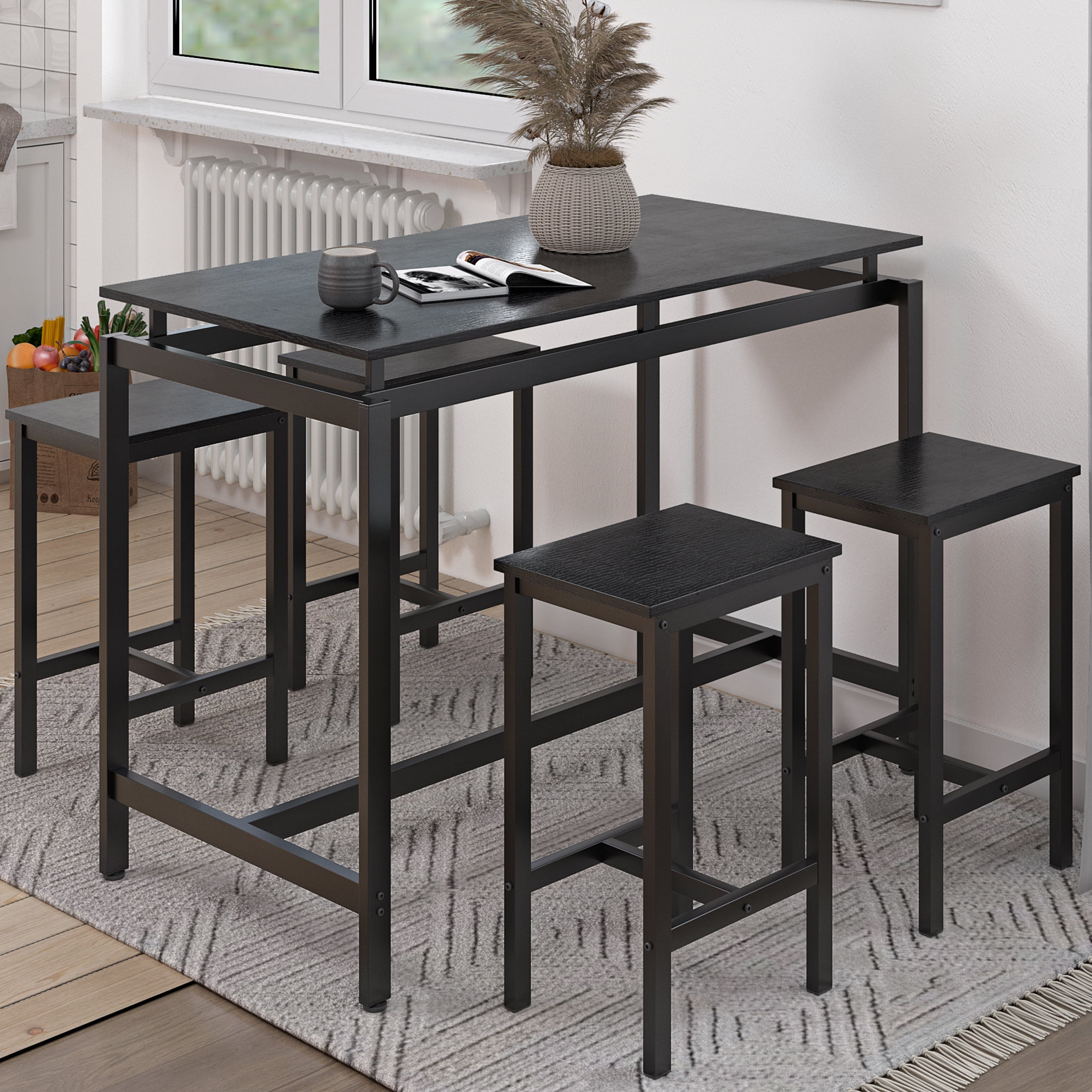 BTMWAY Modern Counter Height Dining Table Set with 4 Stools for Kitchen ...