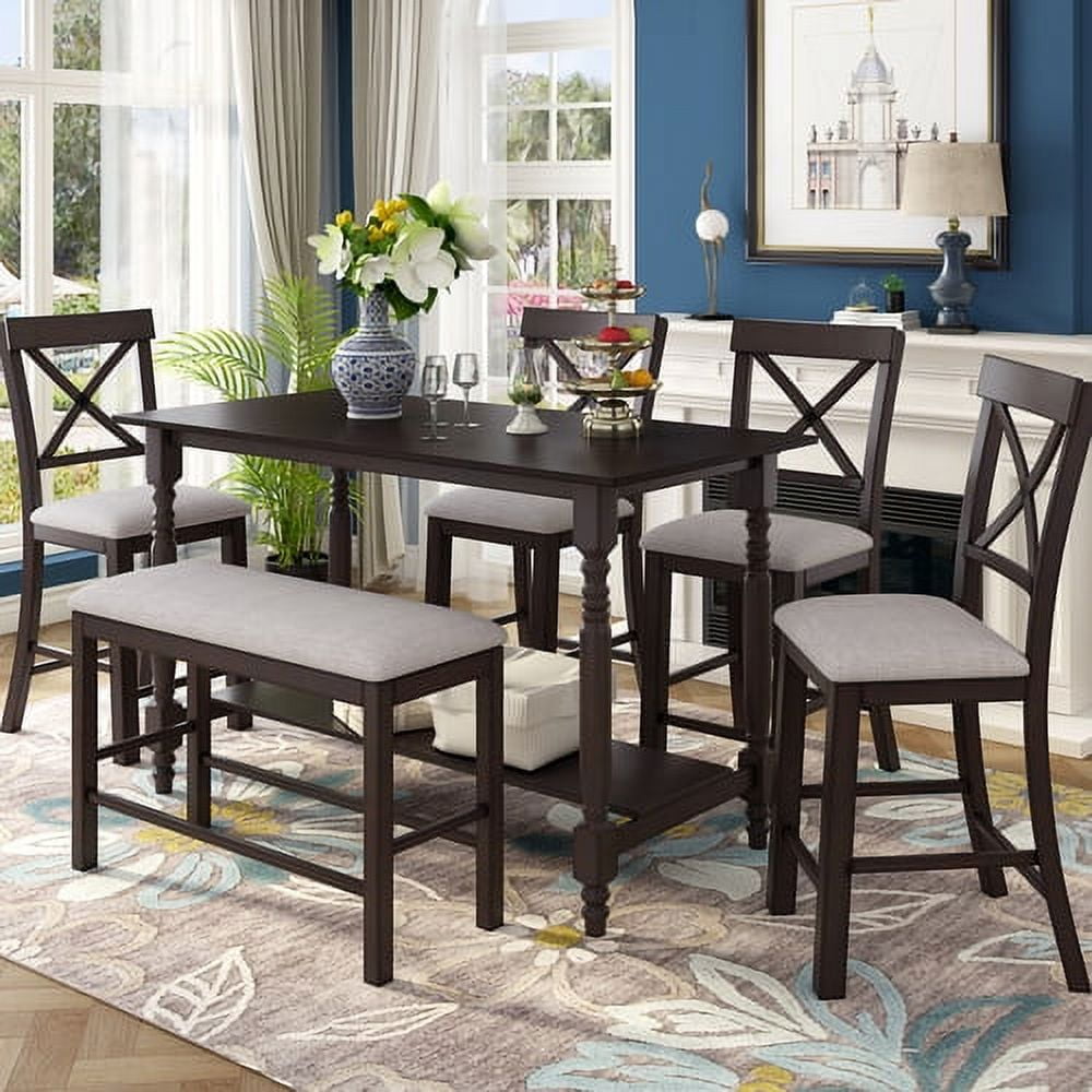 Counter Height Dining Table Set,6-Pieces Wood Kitchen Table Set with ...