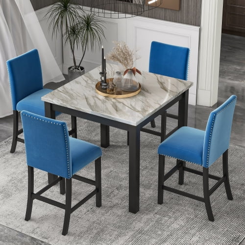 Counter Height Dining Table Set with One 40”W Square Faux Marble Dining ...