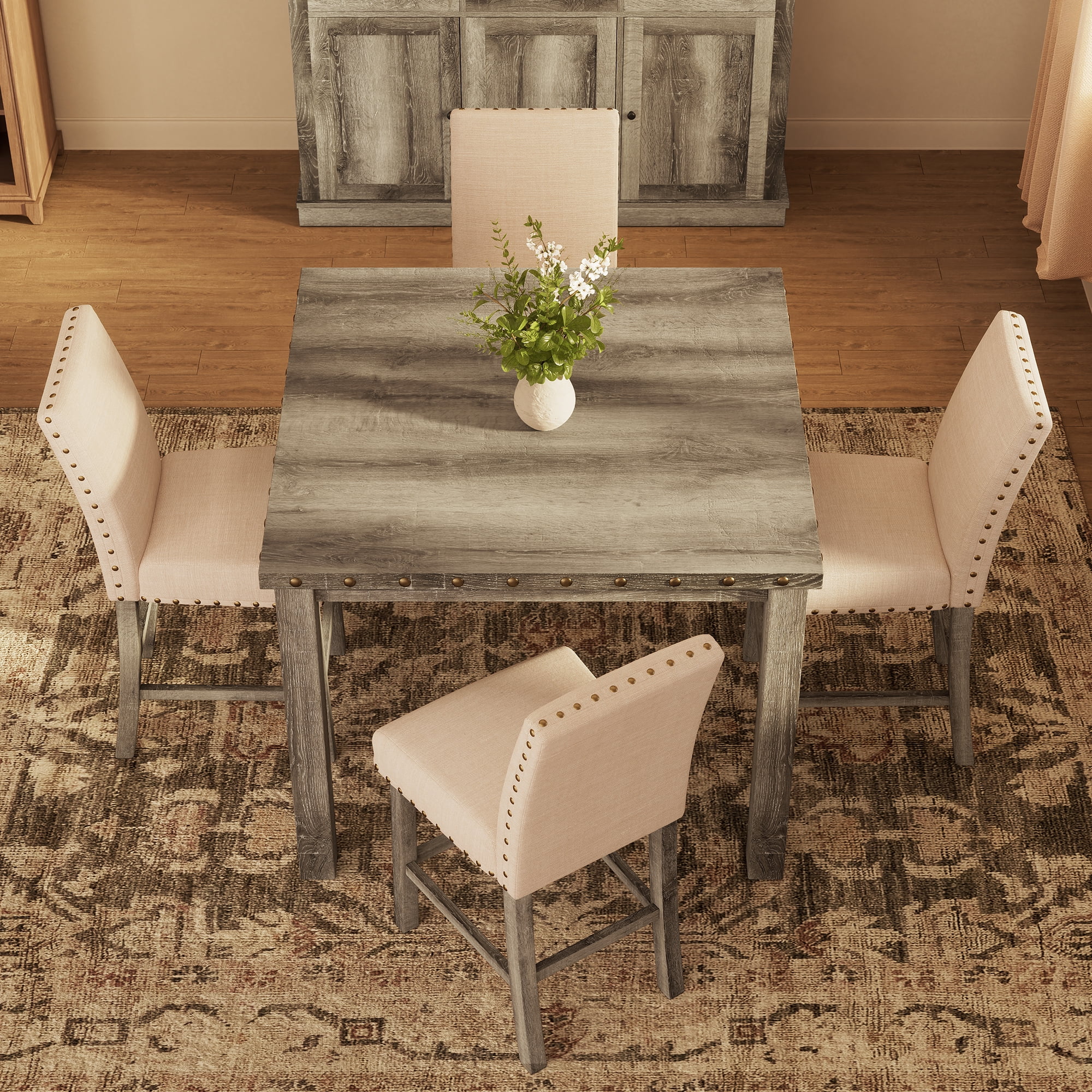 Counter Height Dining Table Set for 4, 5-Piece Farmhouse Dinette Set ...