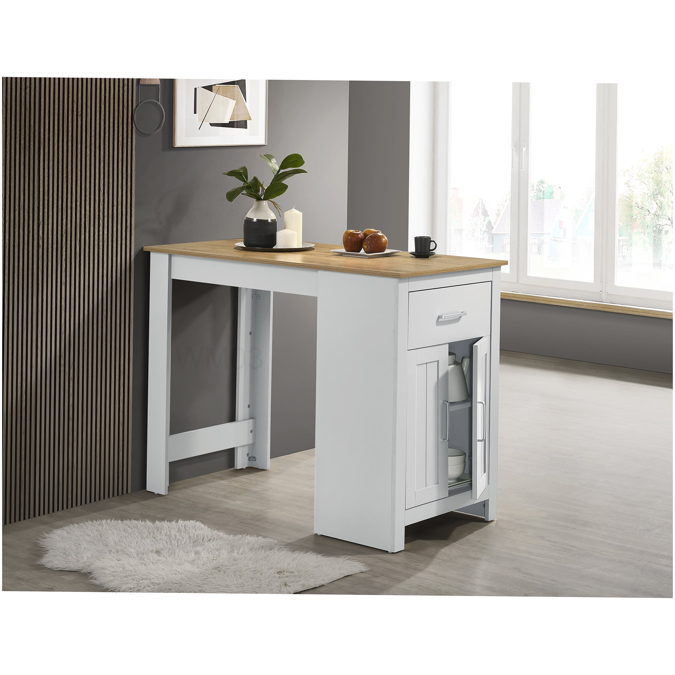 Counter Height Dining Table with Storage for Small Spaces, White and ...