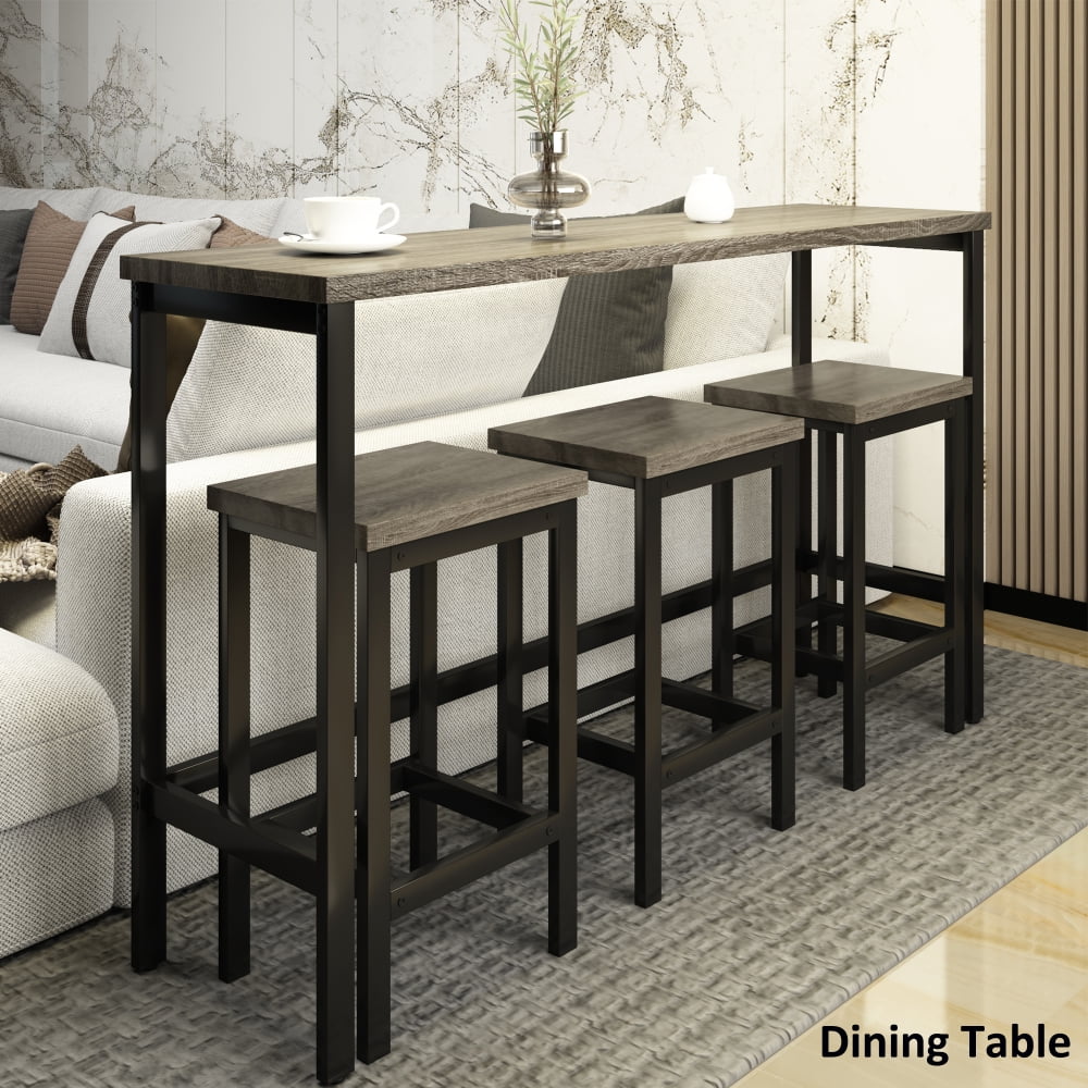 Counter Height Extra Long Dining Table Set with 3 Stools Pub Kitchen ...