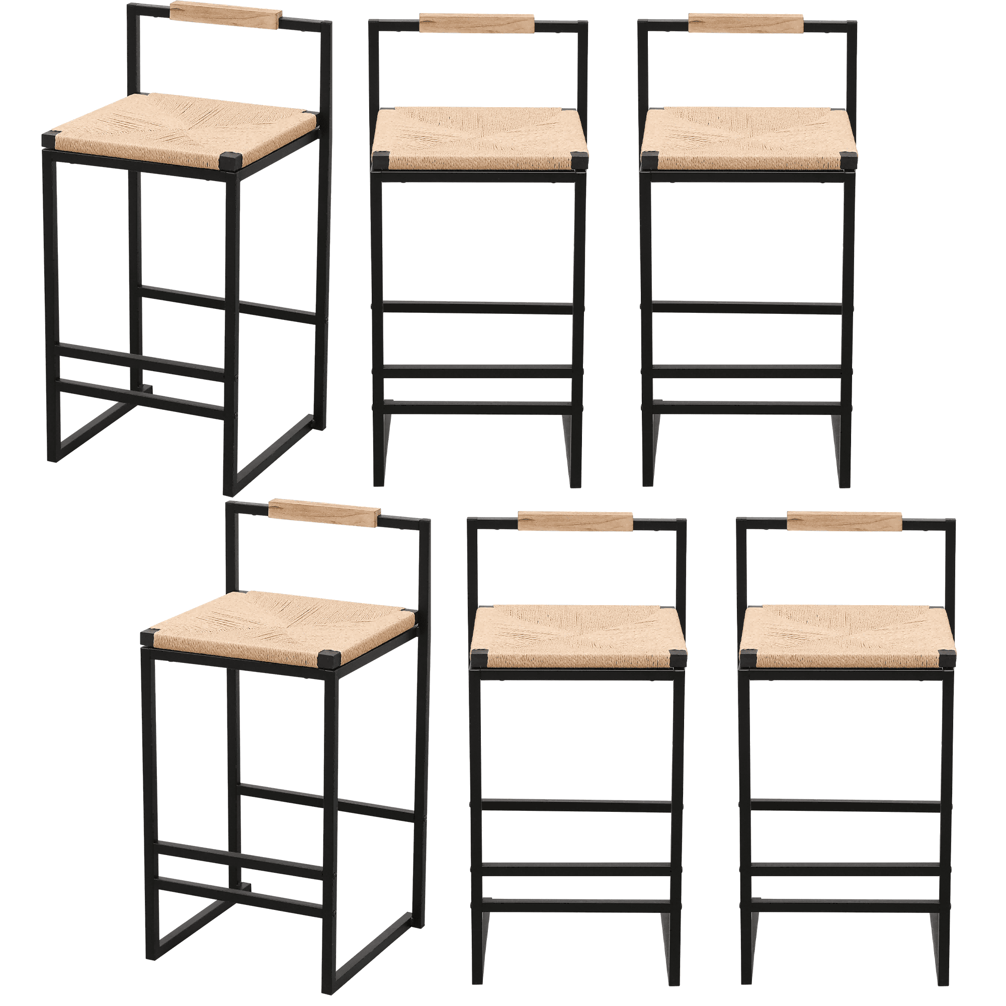 Counter Height Paper Rope Woven Dining Chairs, Bar Stools with Back ...