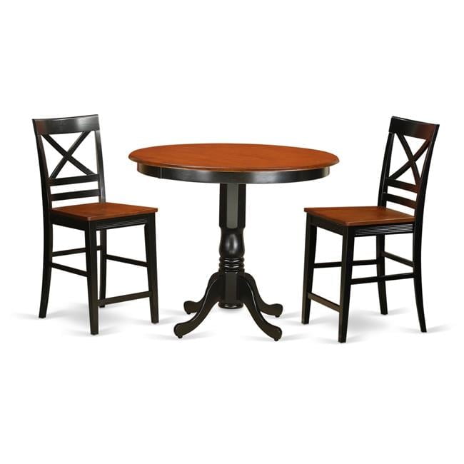 Counter Height Pub Table & 2 Bar Stools with Backs, Black Finish ...