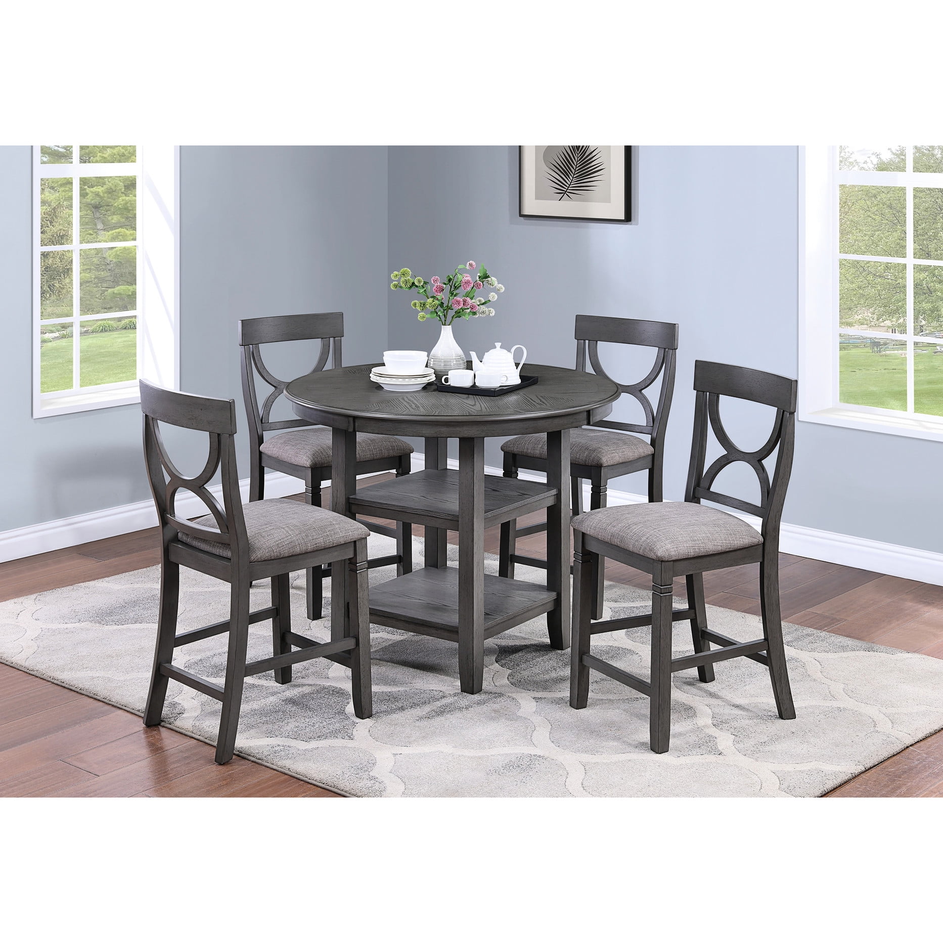 Counter Height Round Table & Chairs Set | Ideal for Dining with Storage ...