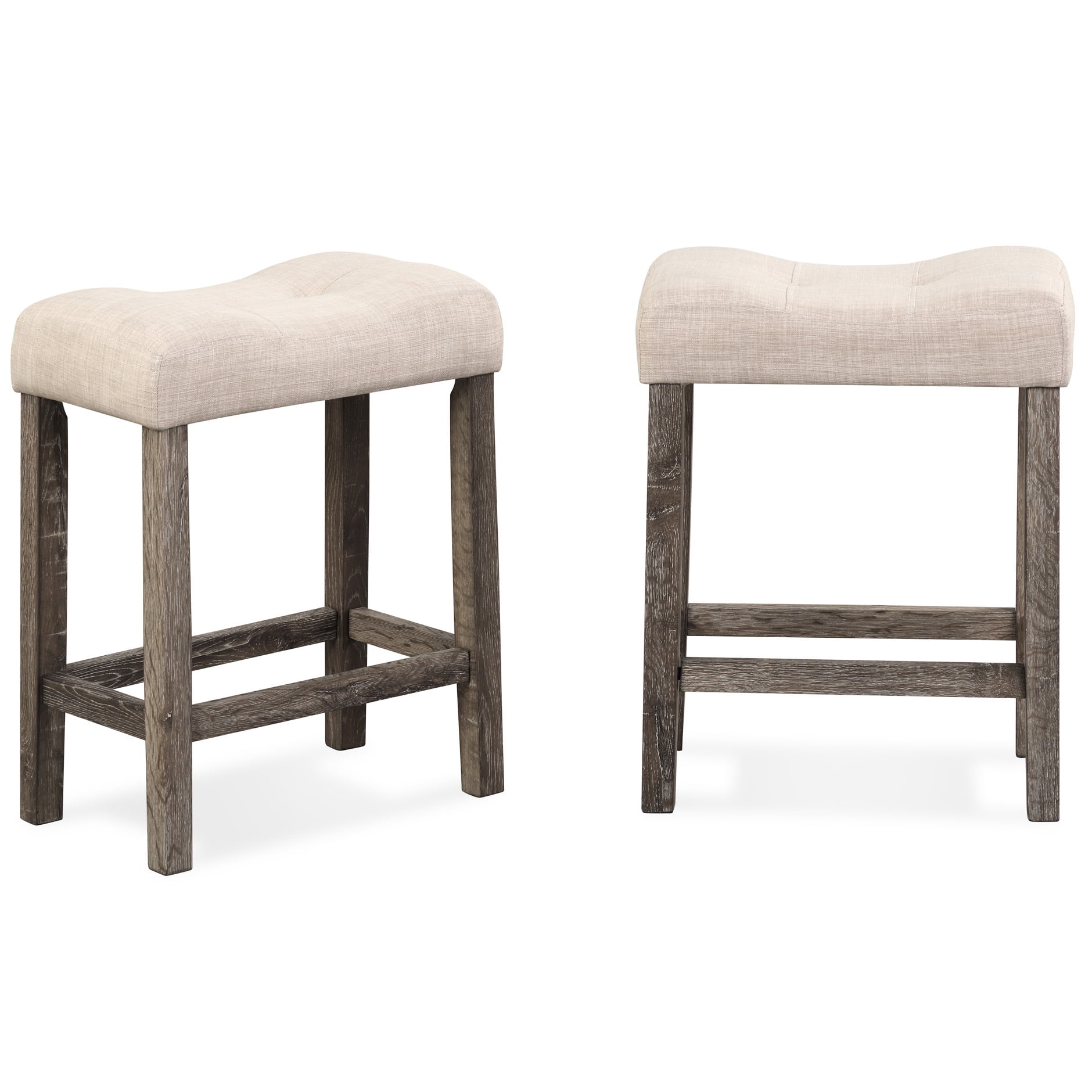 Counter Height Saddle Stools In Taupe, Of 2, Button With Cushioned Seat ...