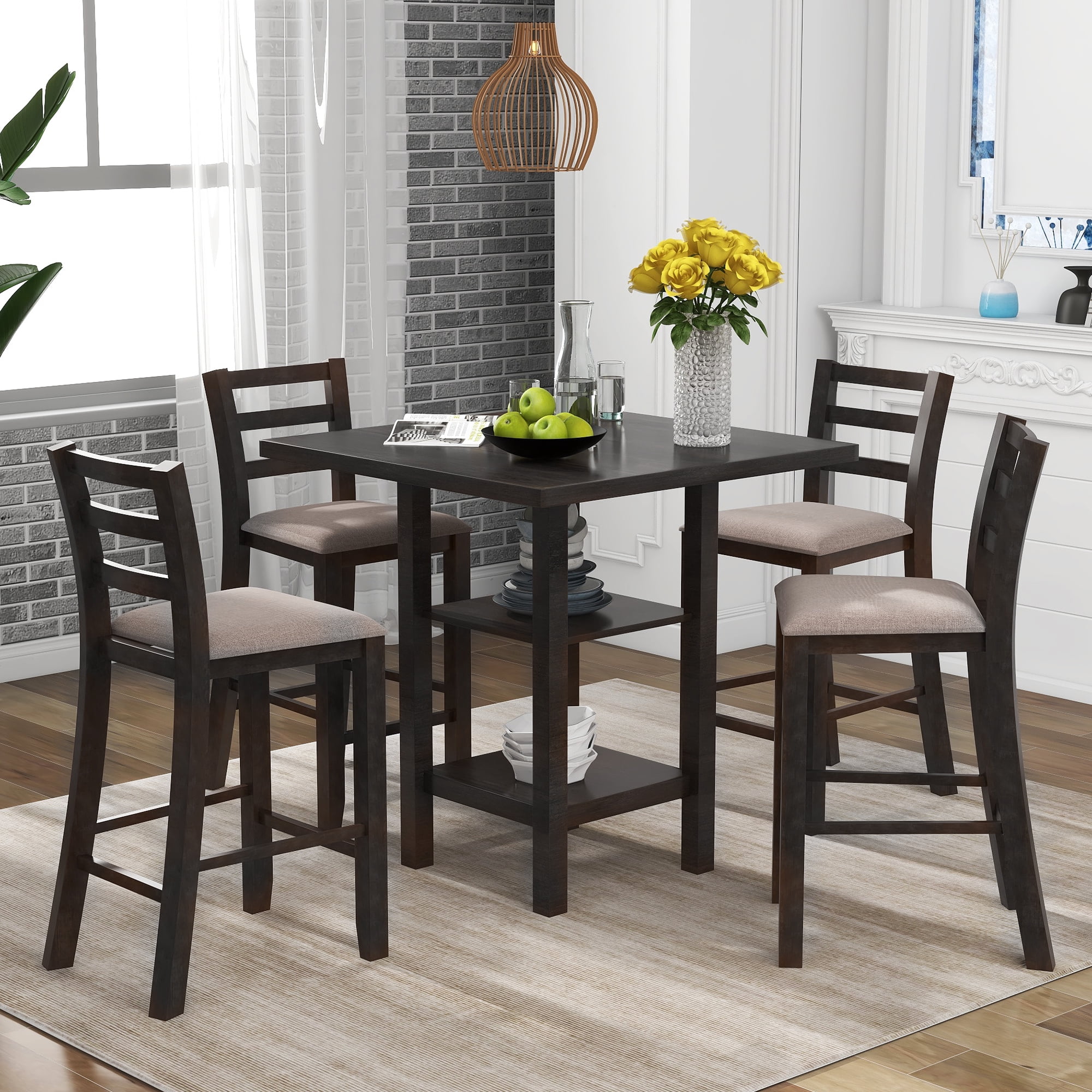 Counter Height Square Dining Table and Chairs, 5-Piece Kitchen Dining ...