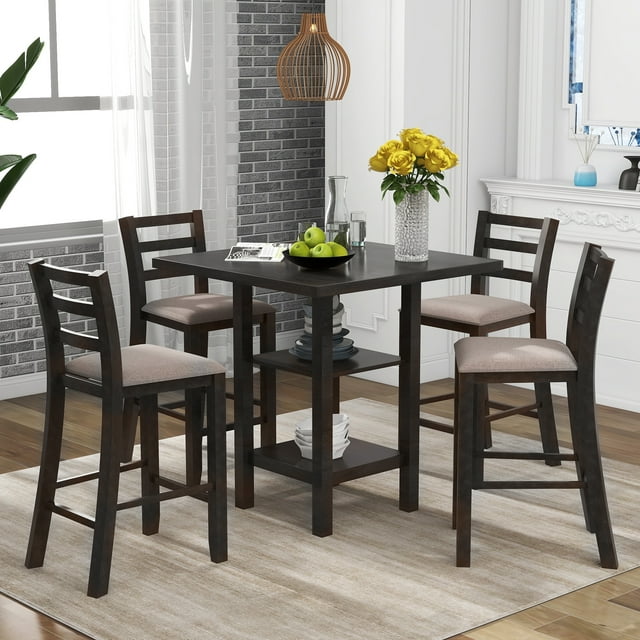Counter Height Square Dining Table and Chairs, 5-Piece Kitchen Dining ...