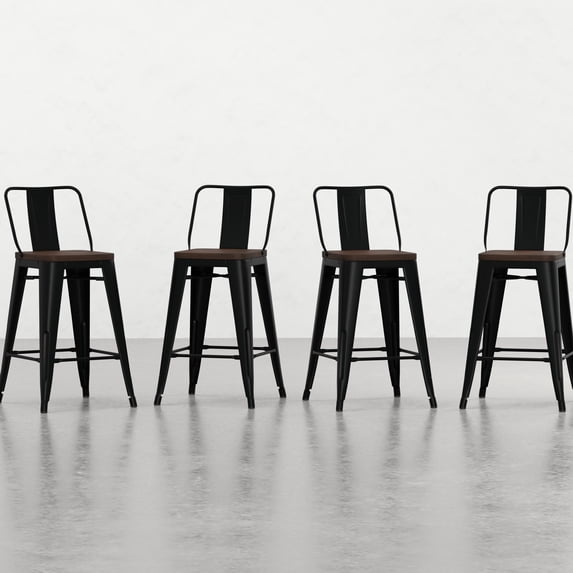 Counter Height Stool (4) - Industrial Chic Look Curved Backs And Solid ...