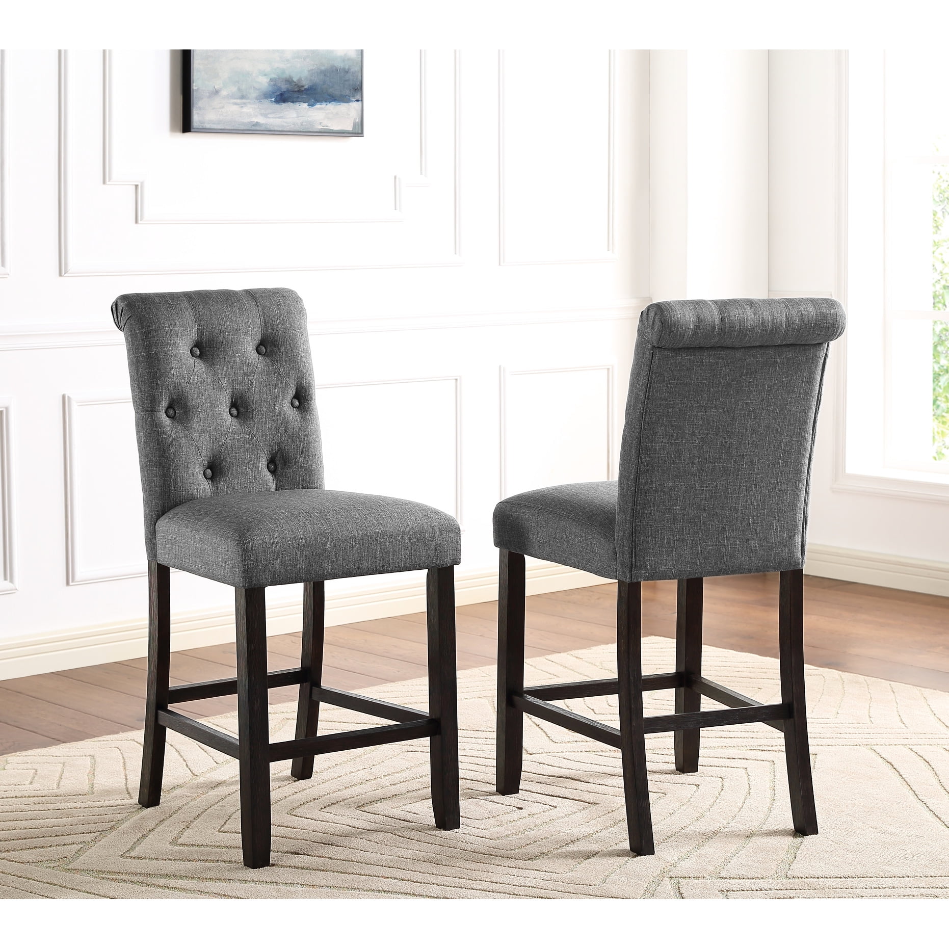 Counter Height Stool In Grey, 2 Pieces. Solid Wood Construction And ...