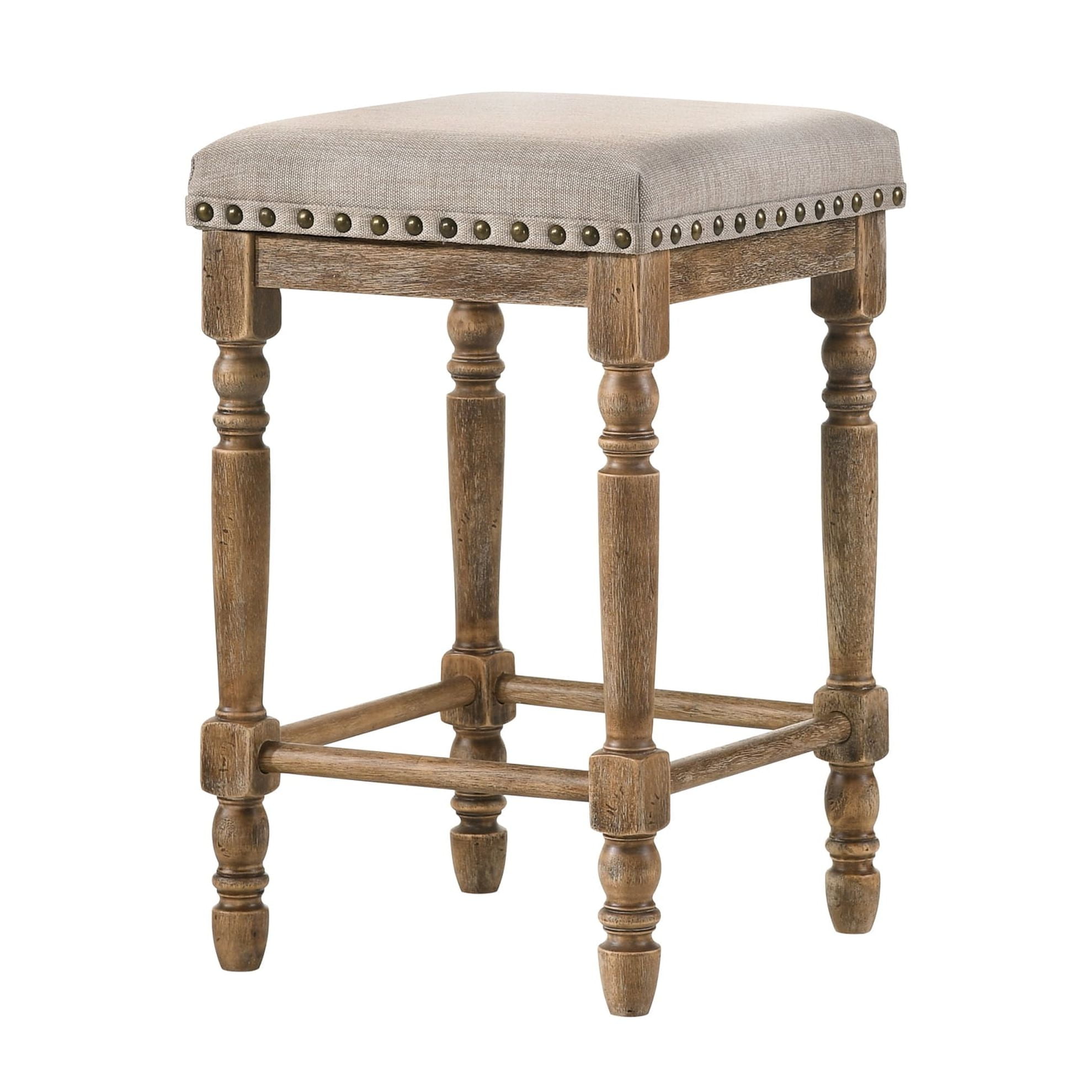 Counter Height Stools ( - 2), Beige Fabric Surface, Weathered Oak ...