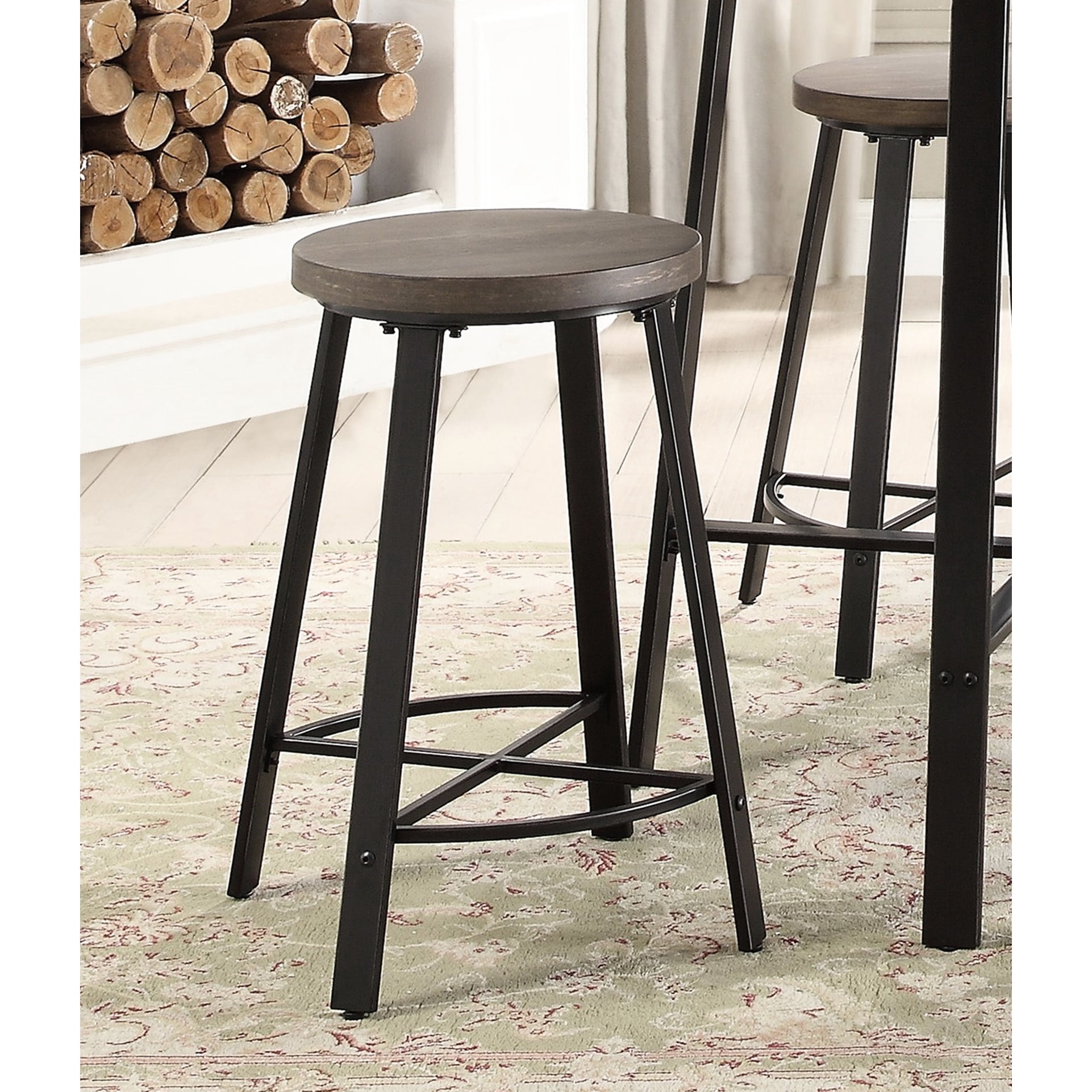 Counter Height Stools (2), Rustic Industrial Theme, Gray Metal & Brown ...