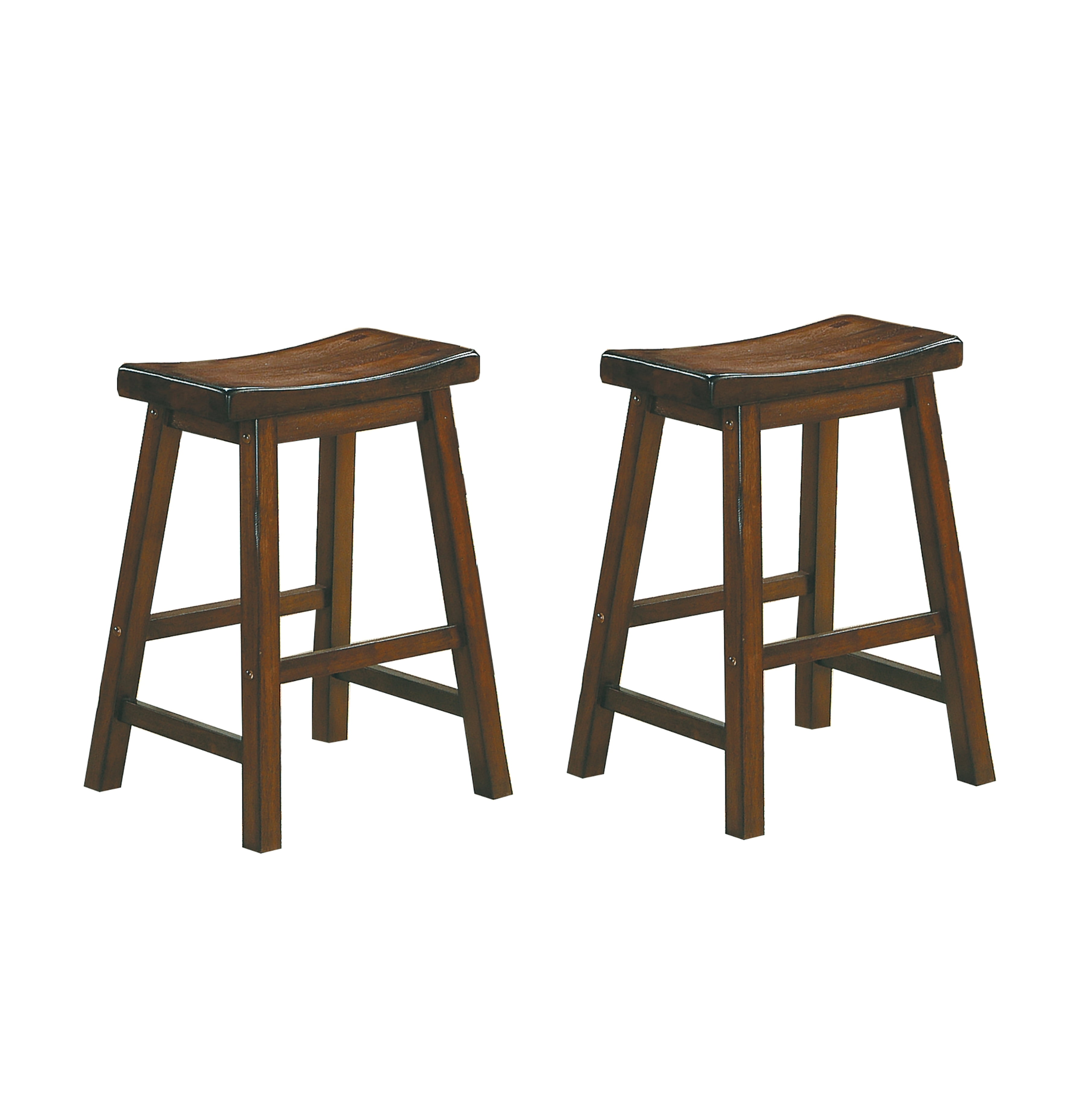 Counter Height Stools 2pc Set, 24-inch Saddle Seat, Solid Wood Finish ...