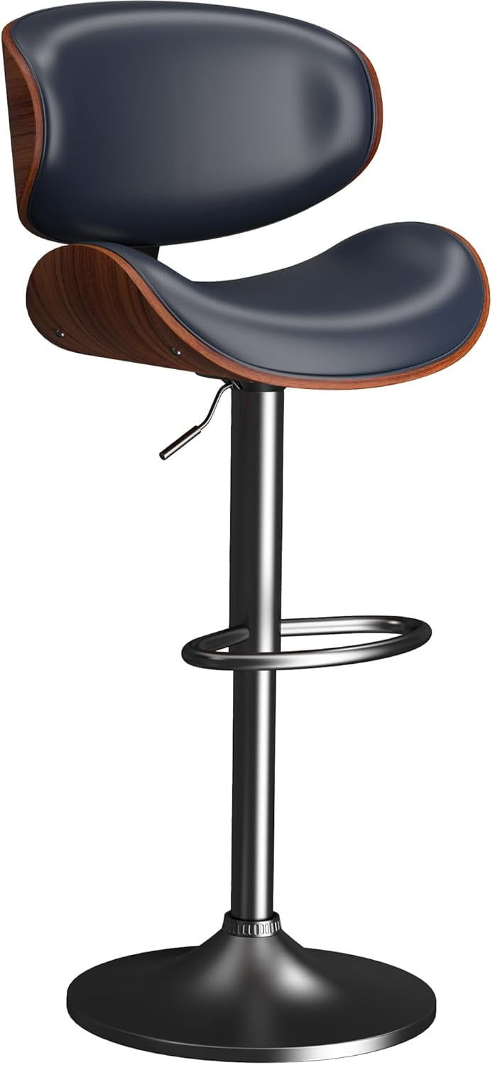 Counter Height Stools, Bar Stools for Kitchen Island with Bentwood Back and Leather Seat, Swivel ...