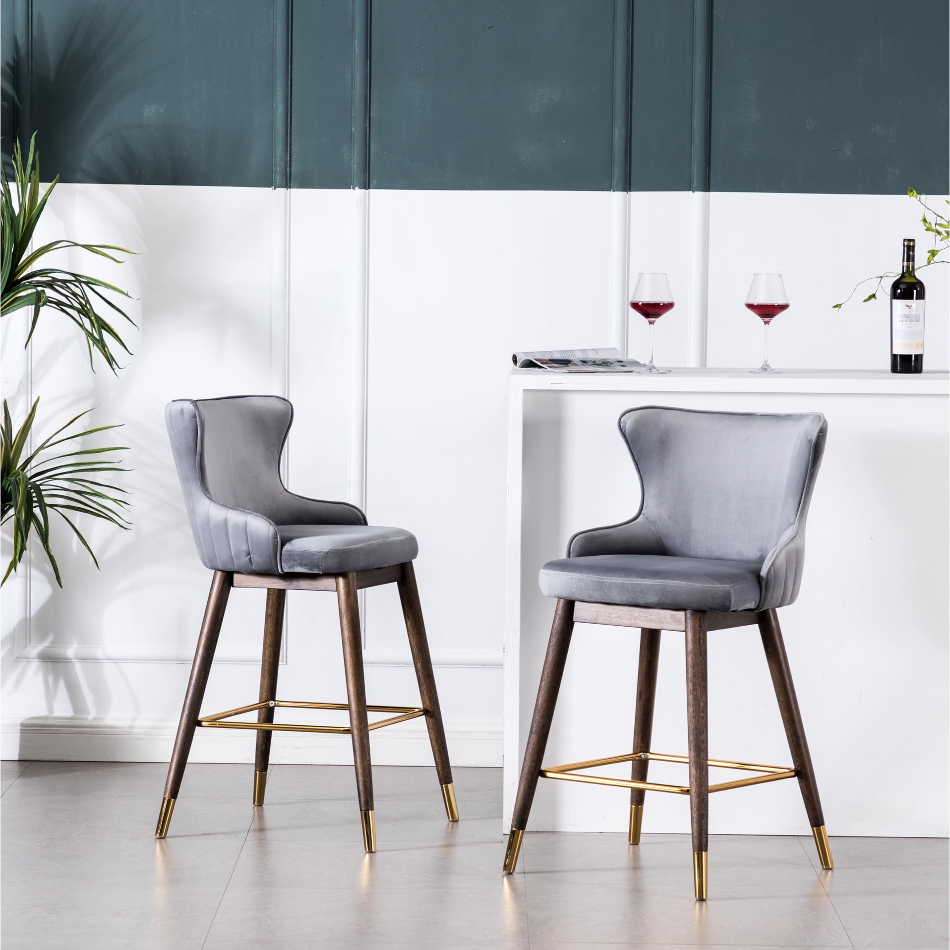 Counter Height Stools Gray, Upholstered With Fabric And Dense Foam ...