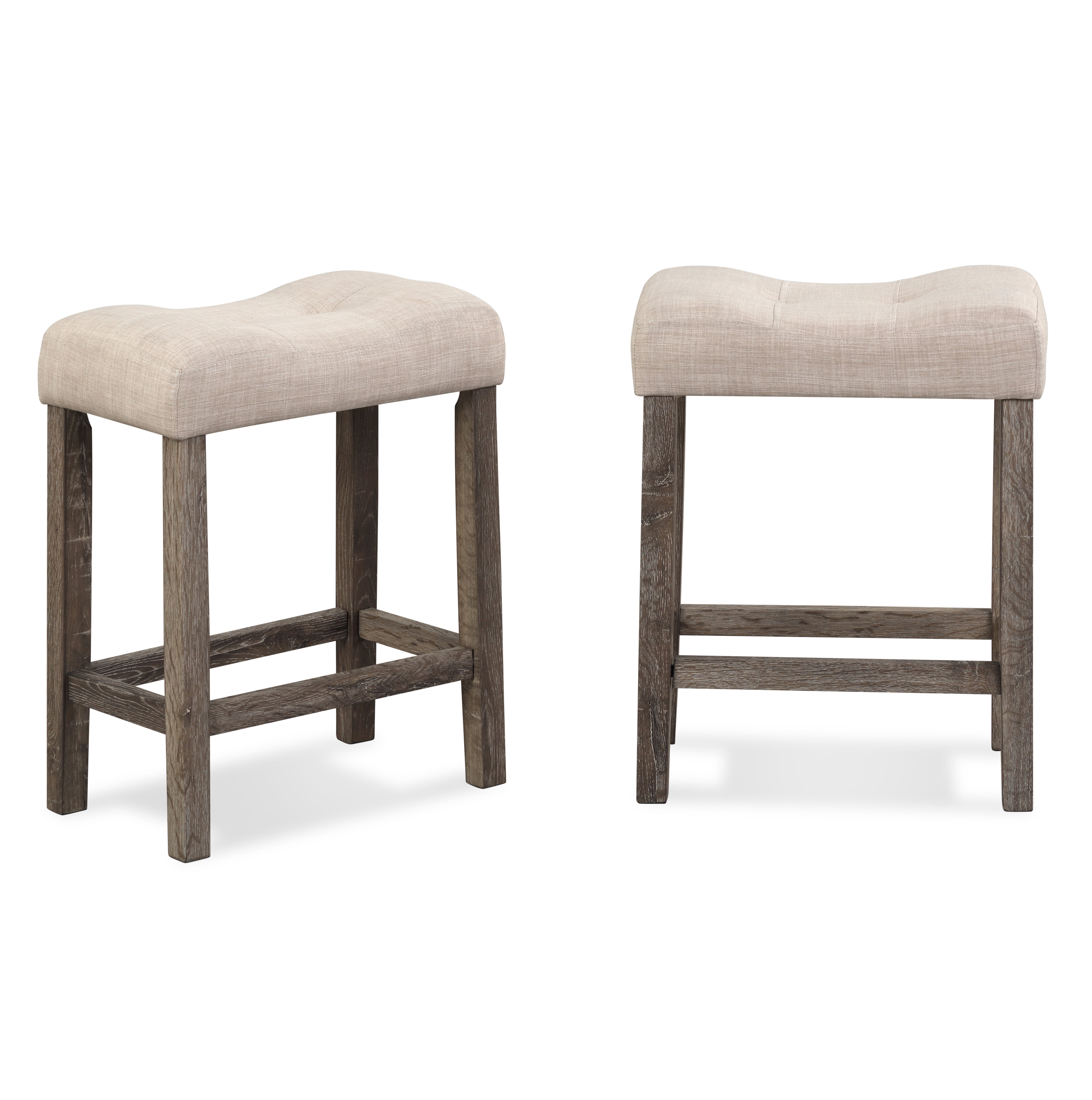 Counter Height Stools Set of 2, Taupe - Button Tufted Saddle Stools ...