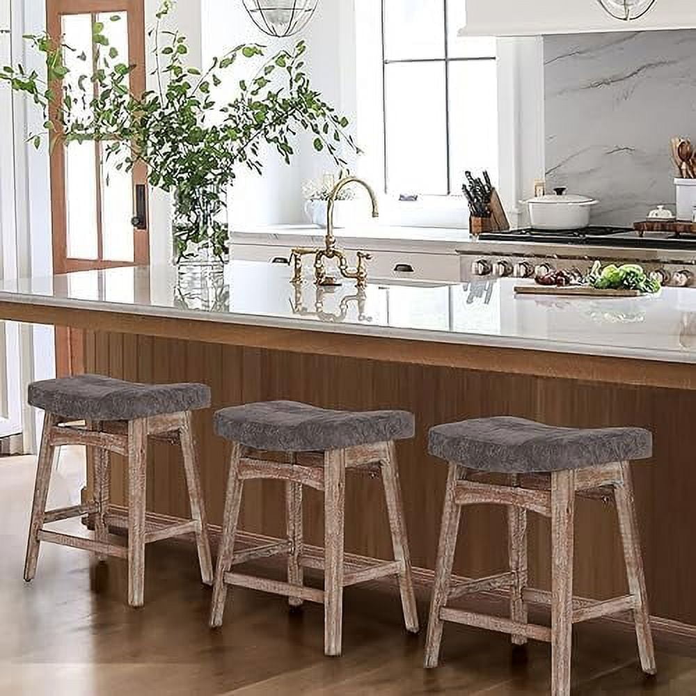 Counter Height Stools Set of 4 - Farmhouse Barstools with Upholstered ...