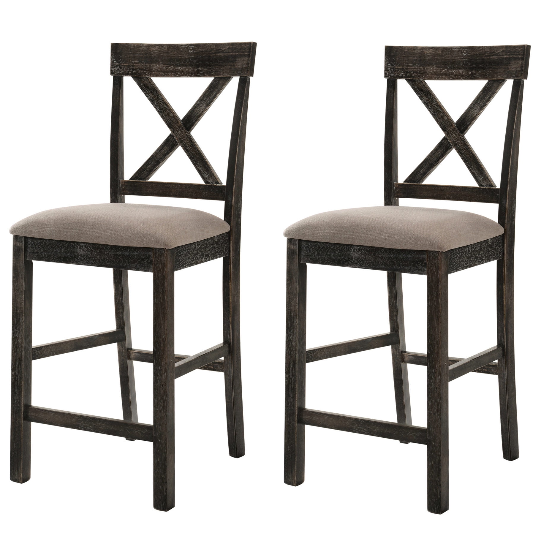 Counter Height Stools - Tan Linen, Weathered Grey, Cross Back, Set of 2 ...