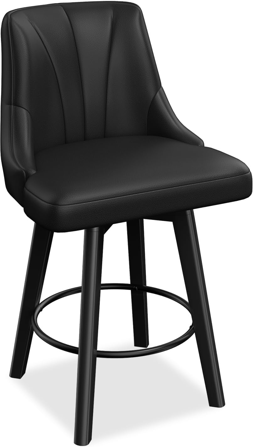 Counter Height Swivel Bar Stool, 24" Upholstered PU Leather Barstools ...