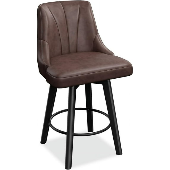 Counter Height Swivel Bar Stool, 24" Upholstered PU Leather Barstools ...