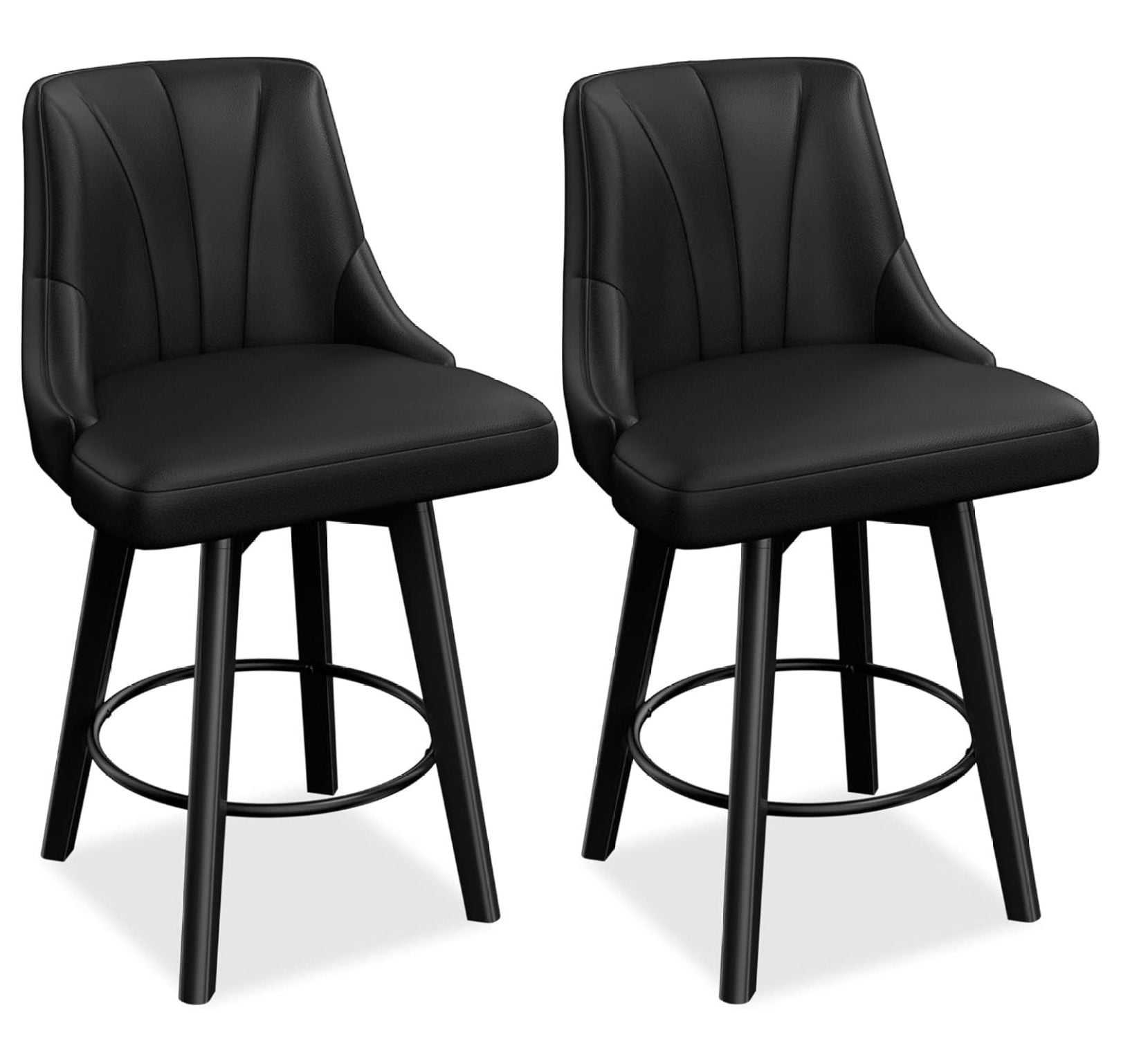 Counter Height Swivel Bar Stool, 24" Upholstered PU Leather Barstools ...