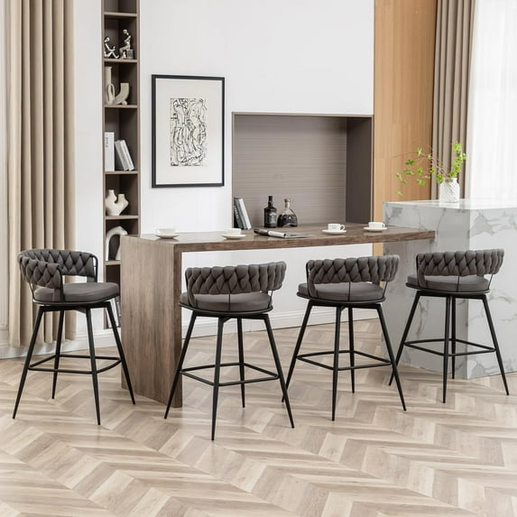 Counter Height Swivel Bar Stools 4 Pack, 26 Inch Woven Back Design for ...