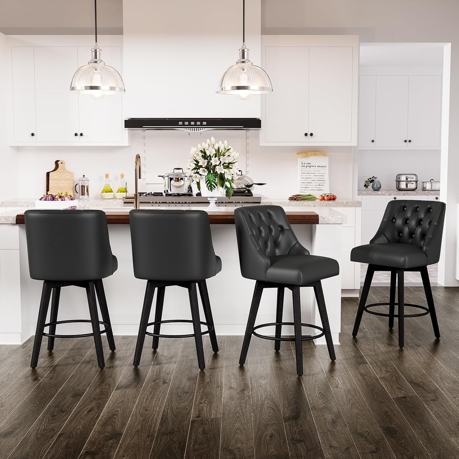 Counter Height Swivel Bar Stools with Backs 26.8 Inch Counter Stools with Footrest Linen Fabric ...