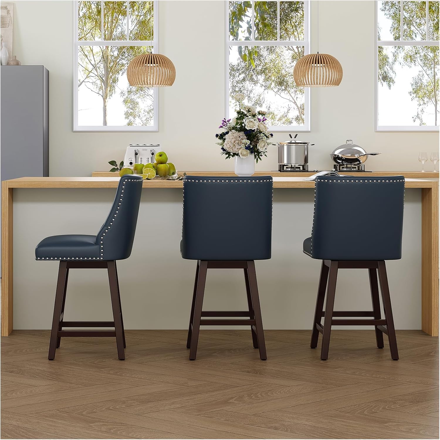Counter Height Swivel Bar Stools for Backs Soft Fabric Upholstered Bar ...