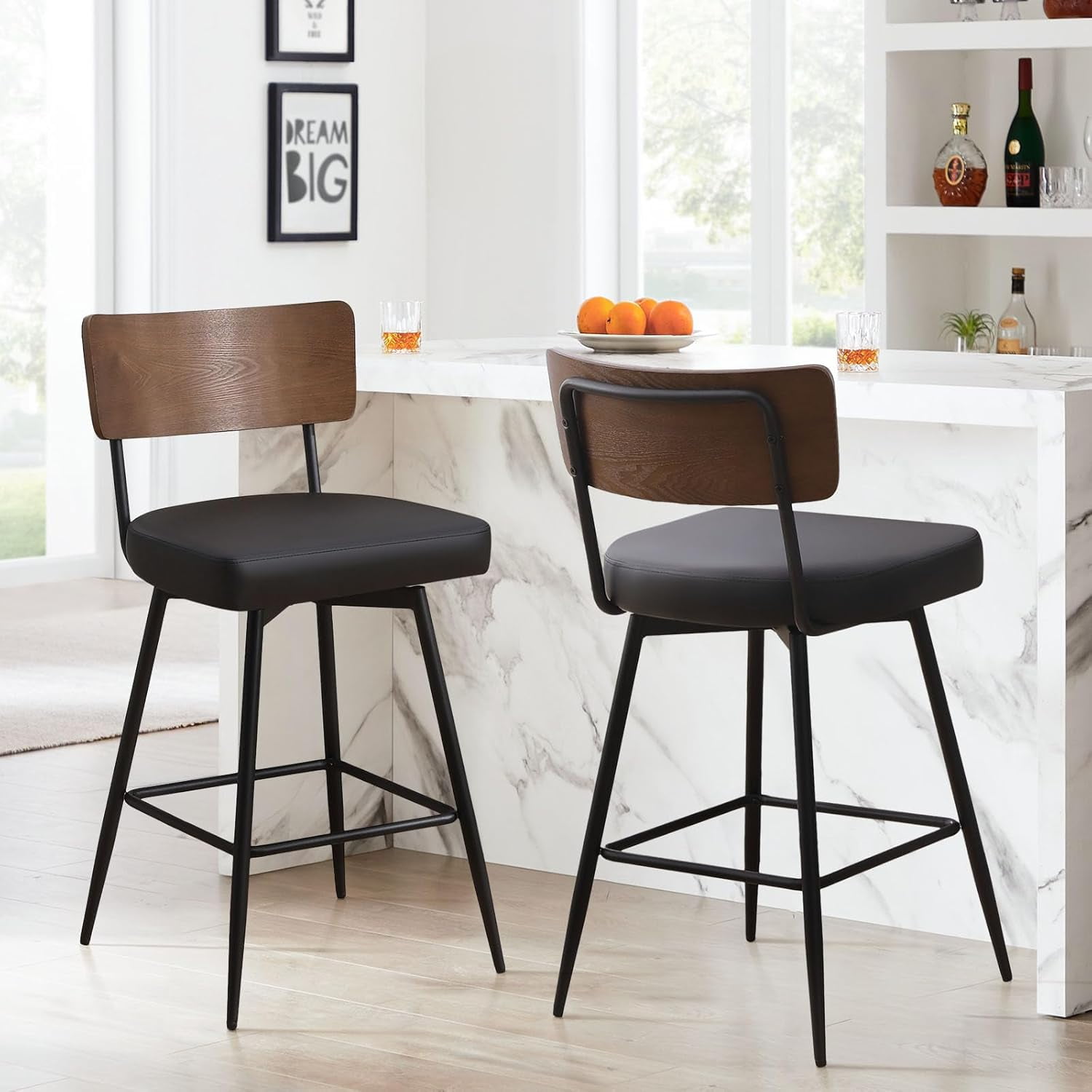 Counter Height Swivel Bar Stools Upholstered Faux Leather Barstools ...