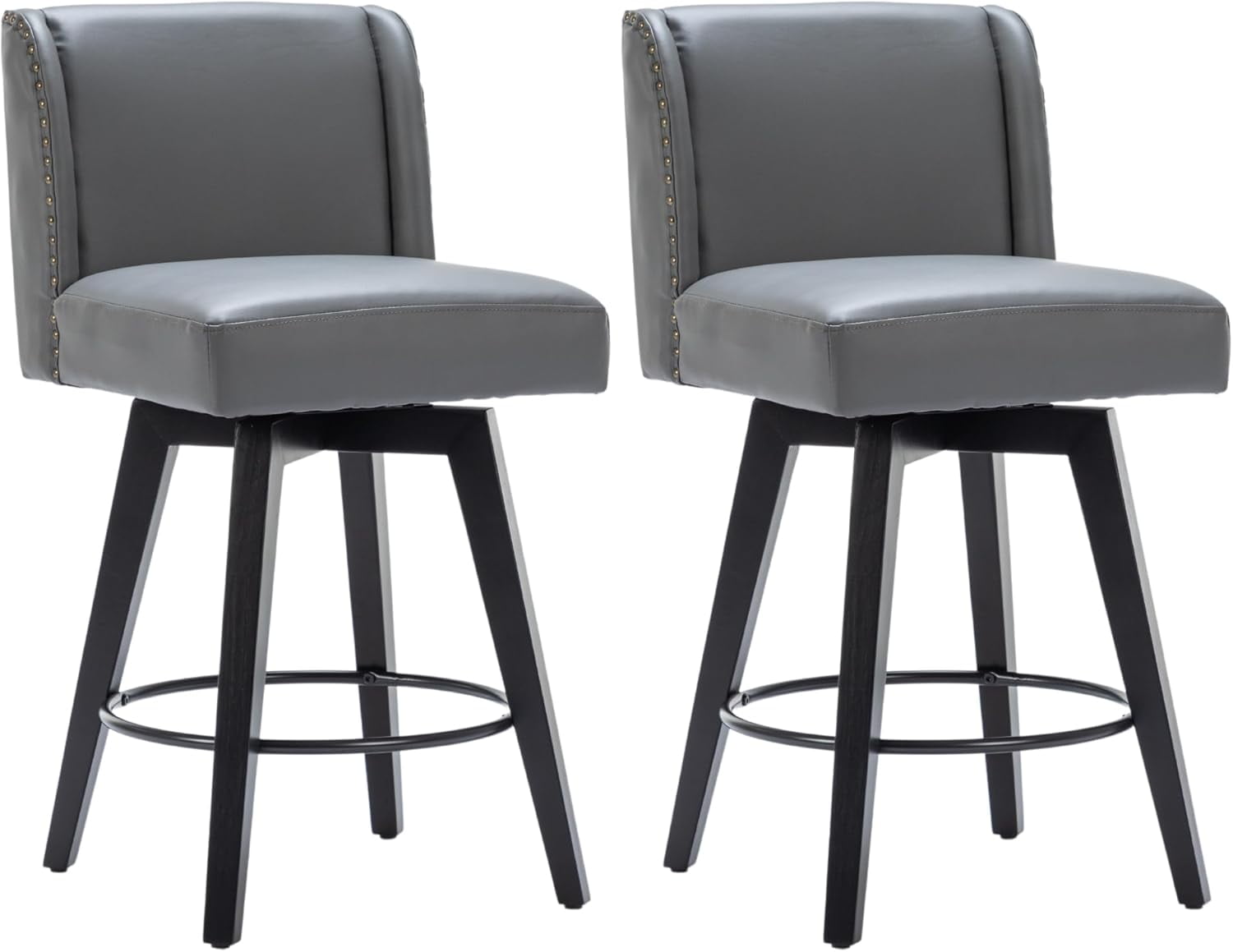 Counter Height Swivel Barstools with Back, 26.6" H Seat Height Upholstered Nailhead Trim Bar ...