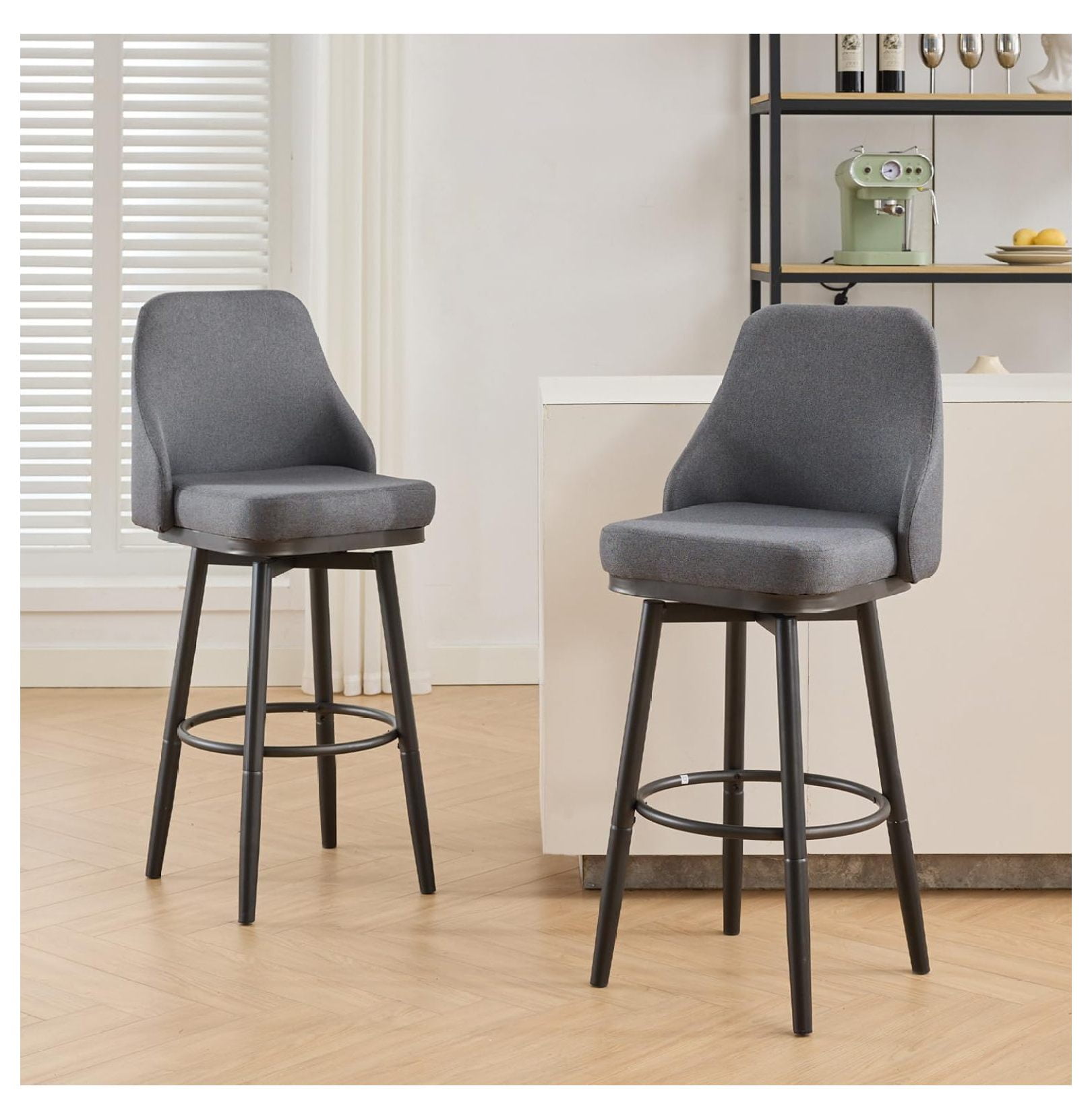 Counter Height Swivel Barstools Set of 2 with Metal Legs, Support ...