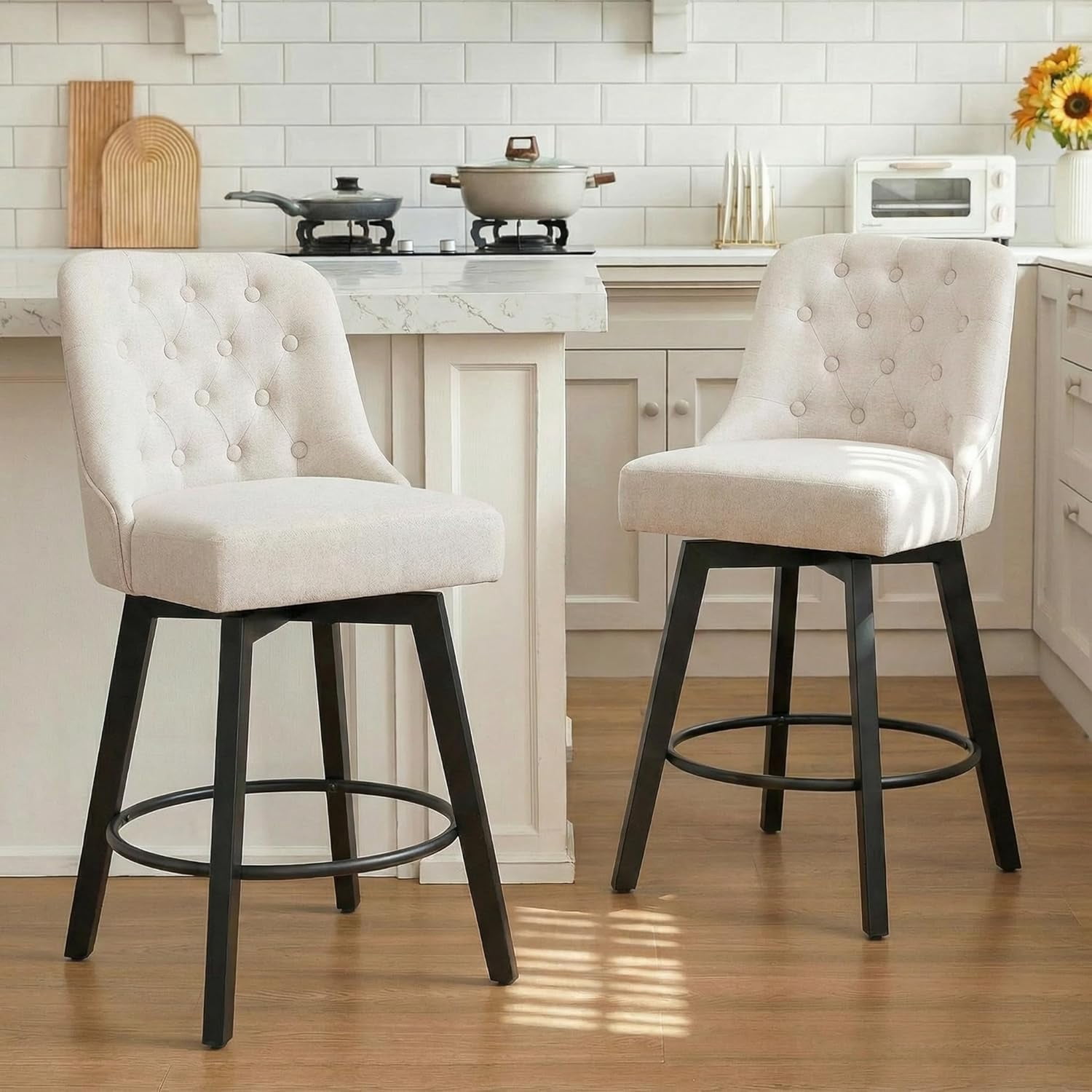 Counter Height Swivel Barstools with H Seat Height Upholstered Bar ...