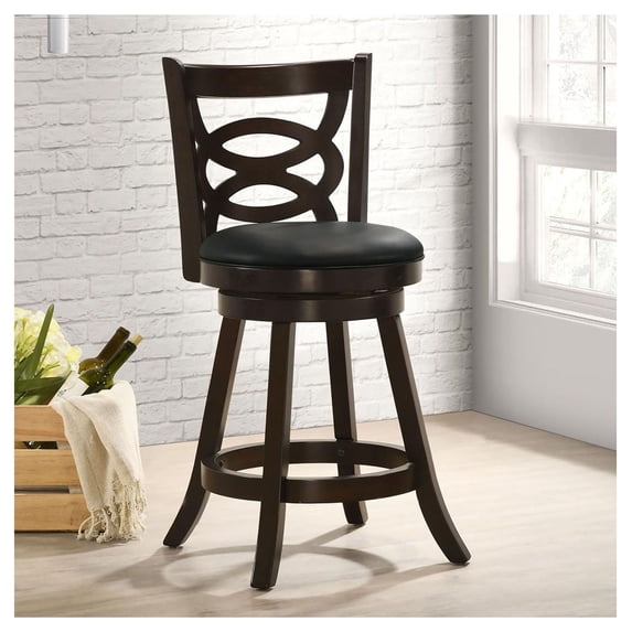 Counter Height Swivel Stools Set of 2, Black Leatherette Kitchen Bar ...