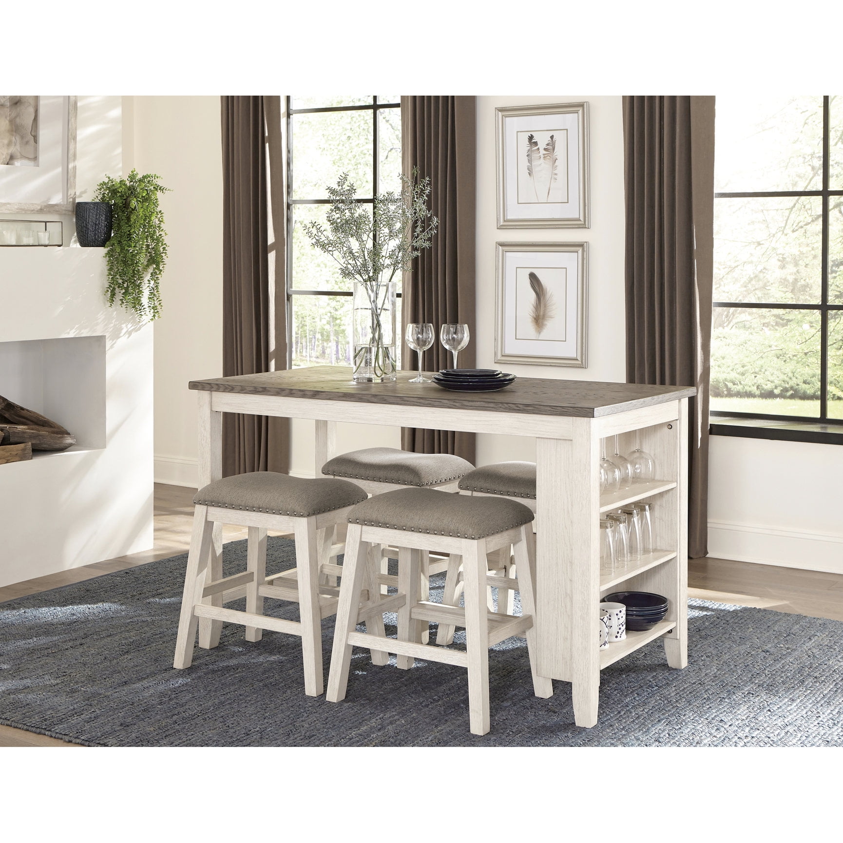 Counter Height Table - 4 Stools - Dining Room - Suitable for Casual ...