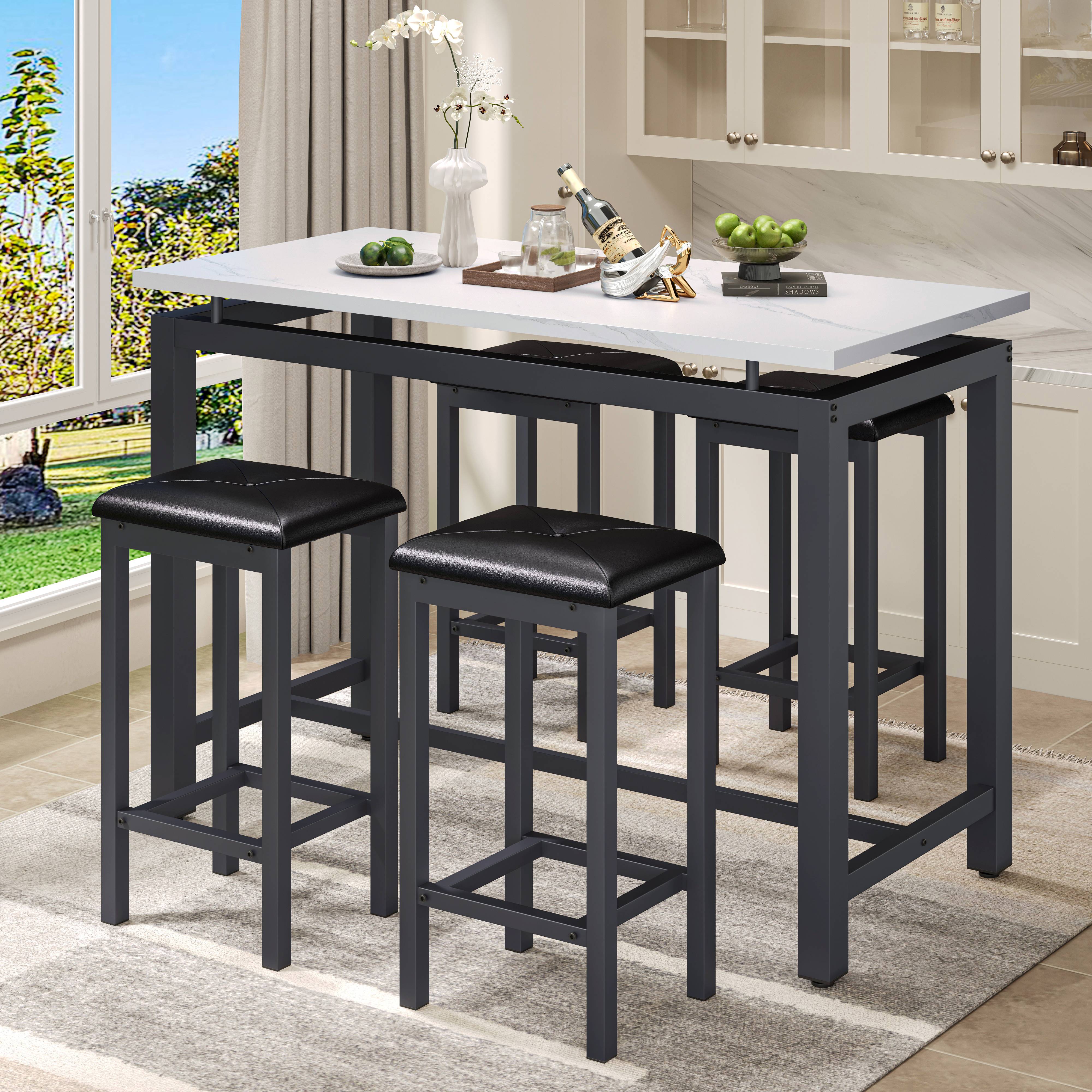 5 Piece Bar Table Set, Kitchen Counter Height Table with 4 Stools ...