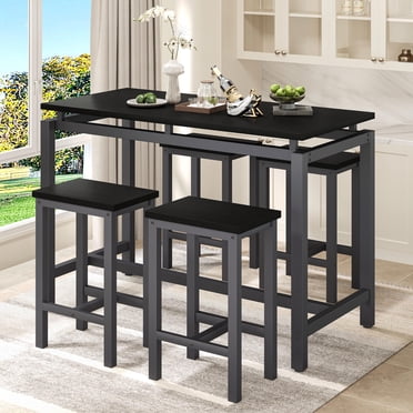 QNACPY 5 Piece Long Bar Table and Chairs Set for 4, Industrial Counter ...