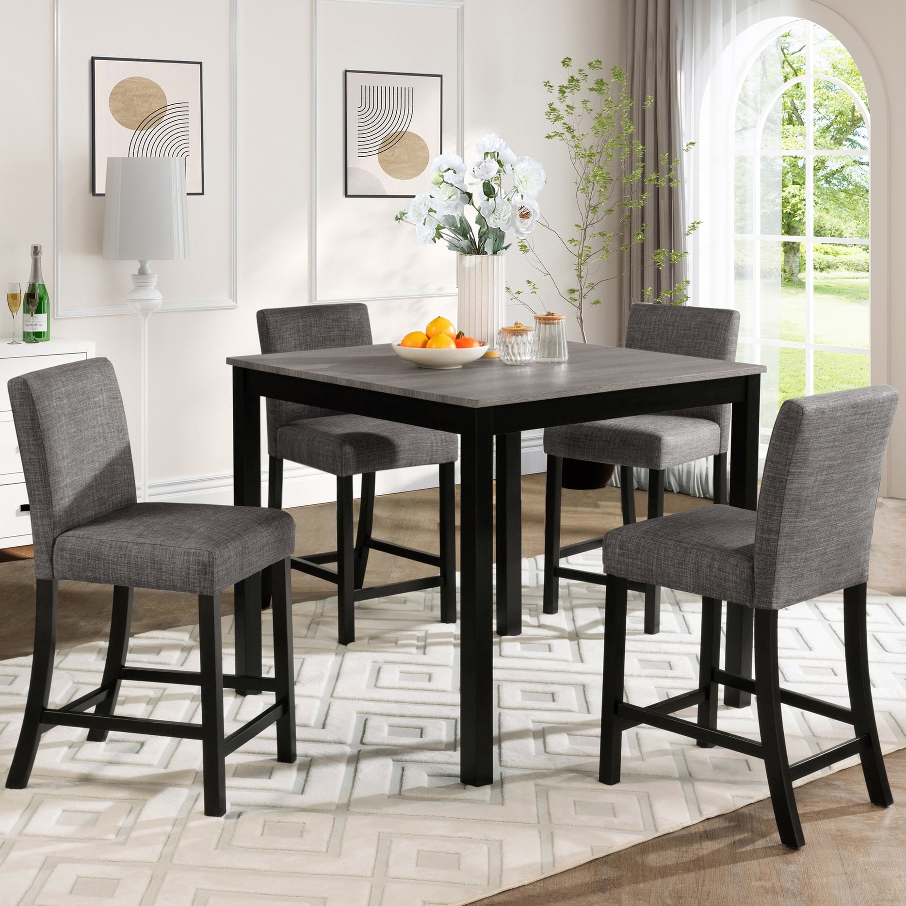 Counter Height Table Set with 4 Chairs for Small Dining Areas Durable ...