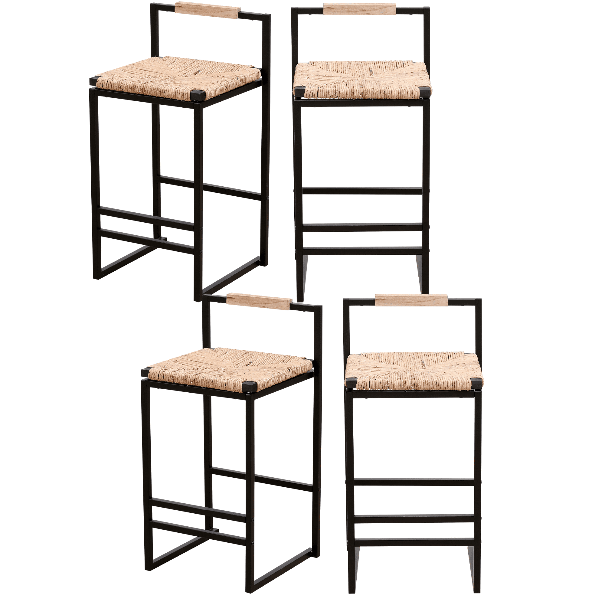 Counter Height Water Hyacinth Woven Dining Chairs, Bar Stools with Back ...