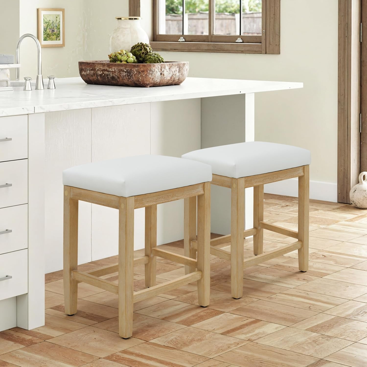 Counter Height White Bar Stools Set of 2 for Kitchen Counter Farmhouse ...