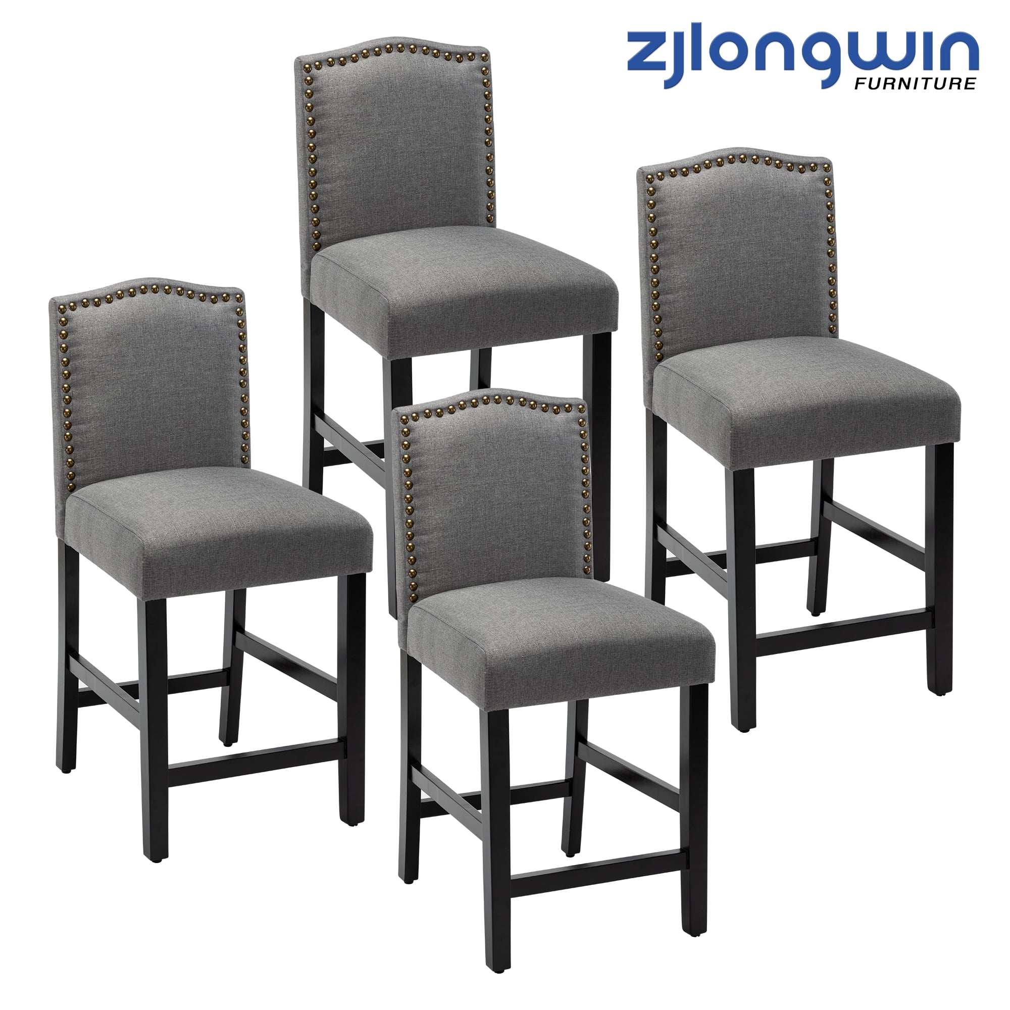 Walmart Counter Height Wooden Bar Stools, Upholstered with Copper Nail ...