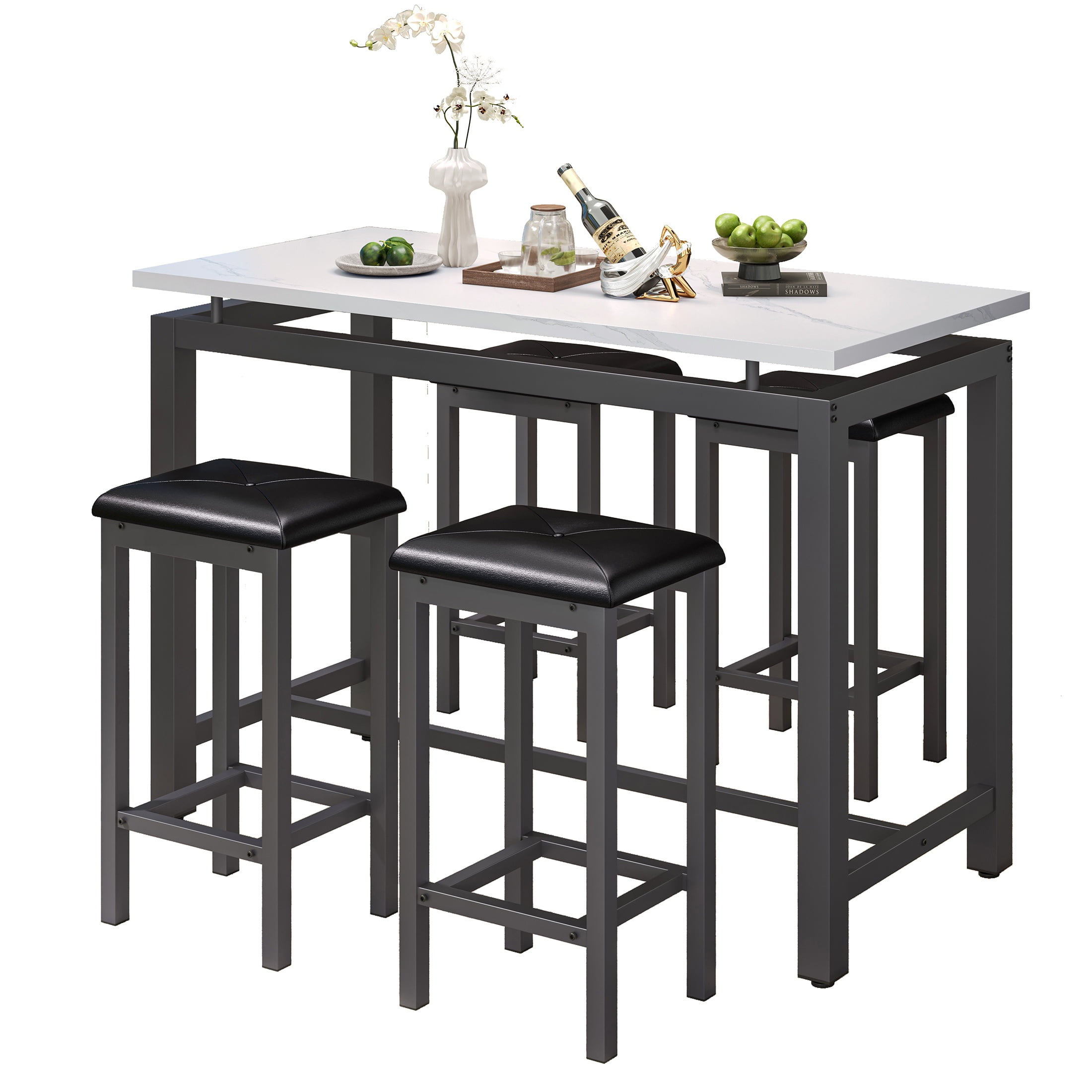 Counter High Dining Table Set for 4, Modern High Top Kitchen Table Set ...