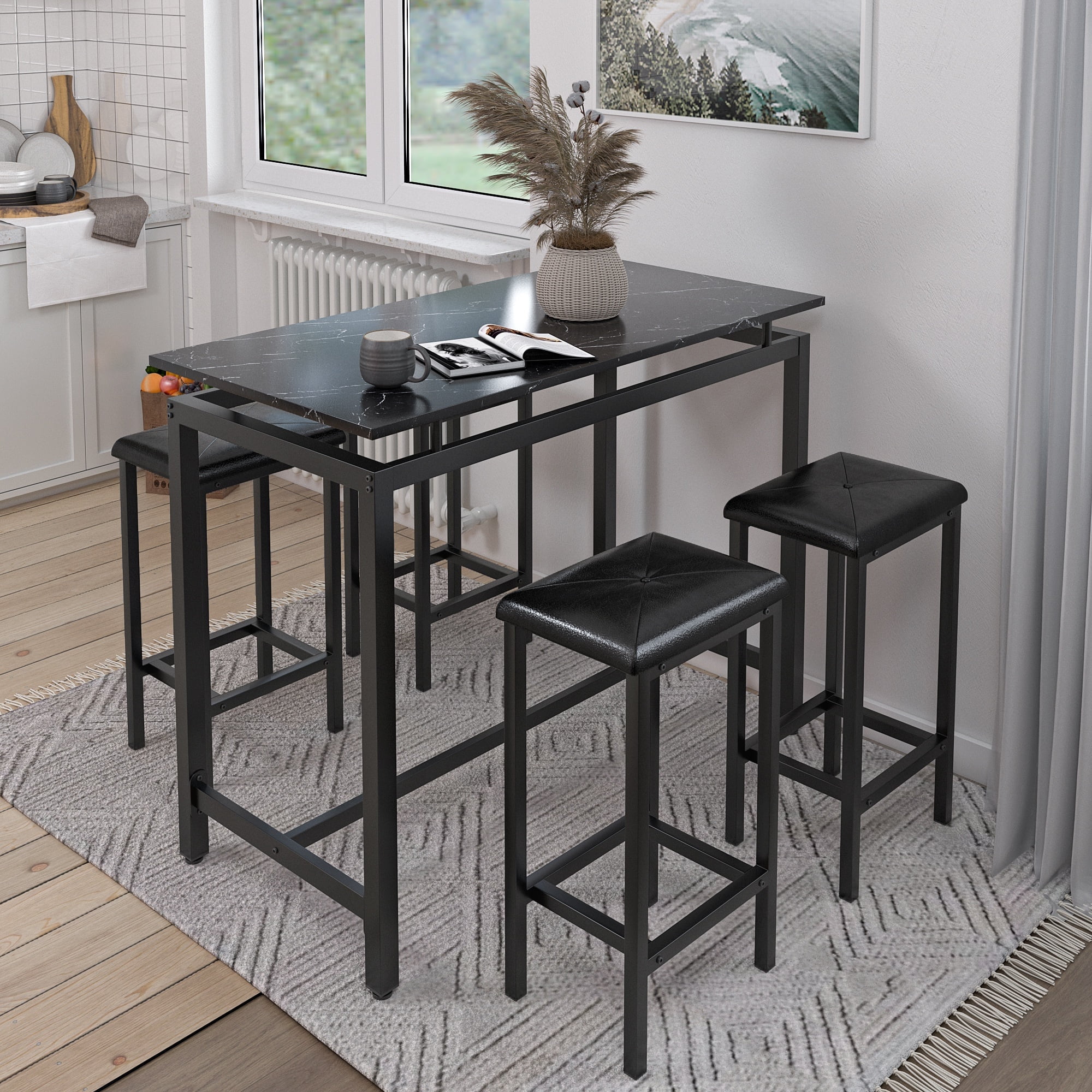 JA1608 Modern 5 Piece Counter High Dining Set for Bar, Pub, Bistro ...