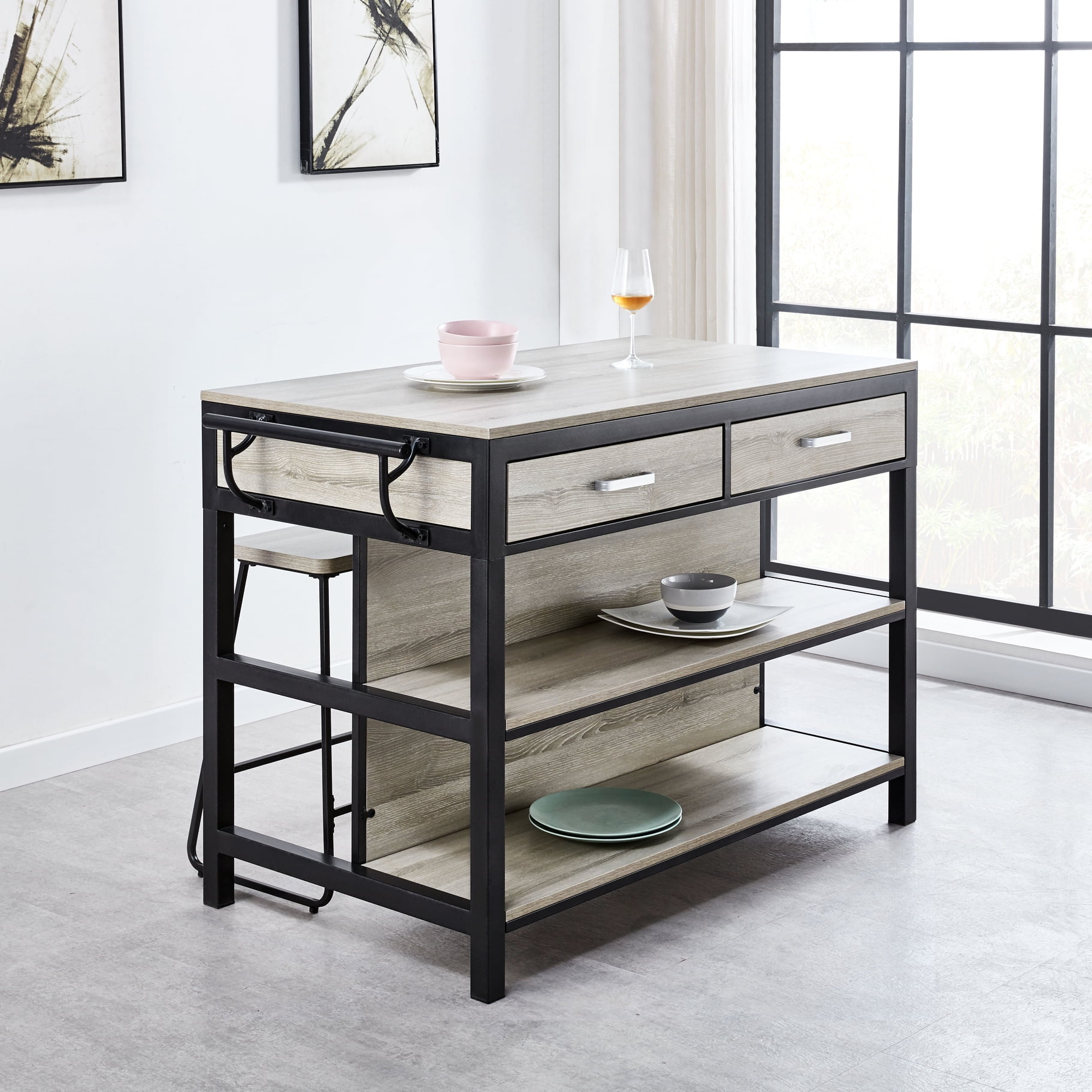 Counter Kitchen Table, Pearl Silver, 2 Drawers & Towel , Laminated ...
