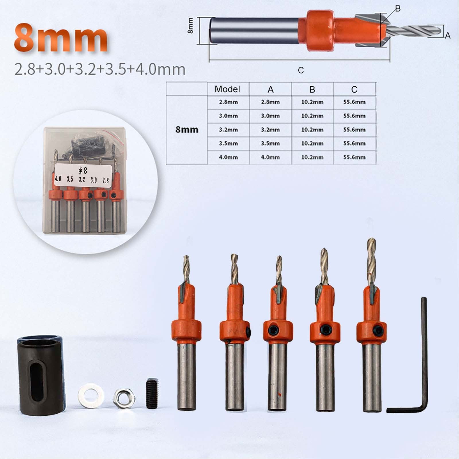 Counter Sink Drill Bit Set Woodworking Countersink Router Bit 6mm/8mm ...